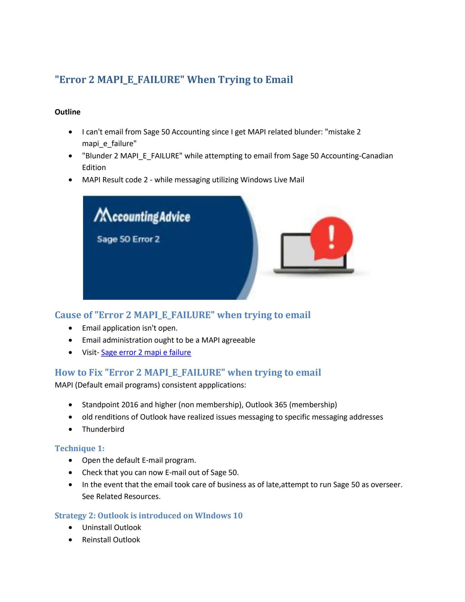 How to Fix Sage Error 2 Mapi e Failure by accounting advice - Issuu