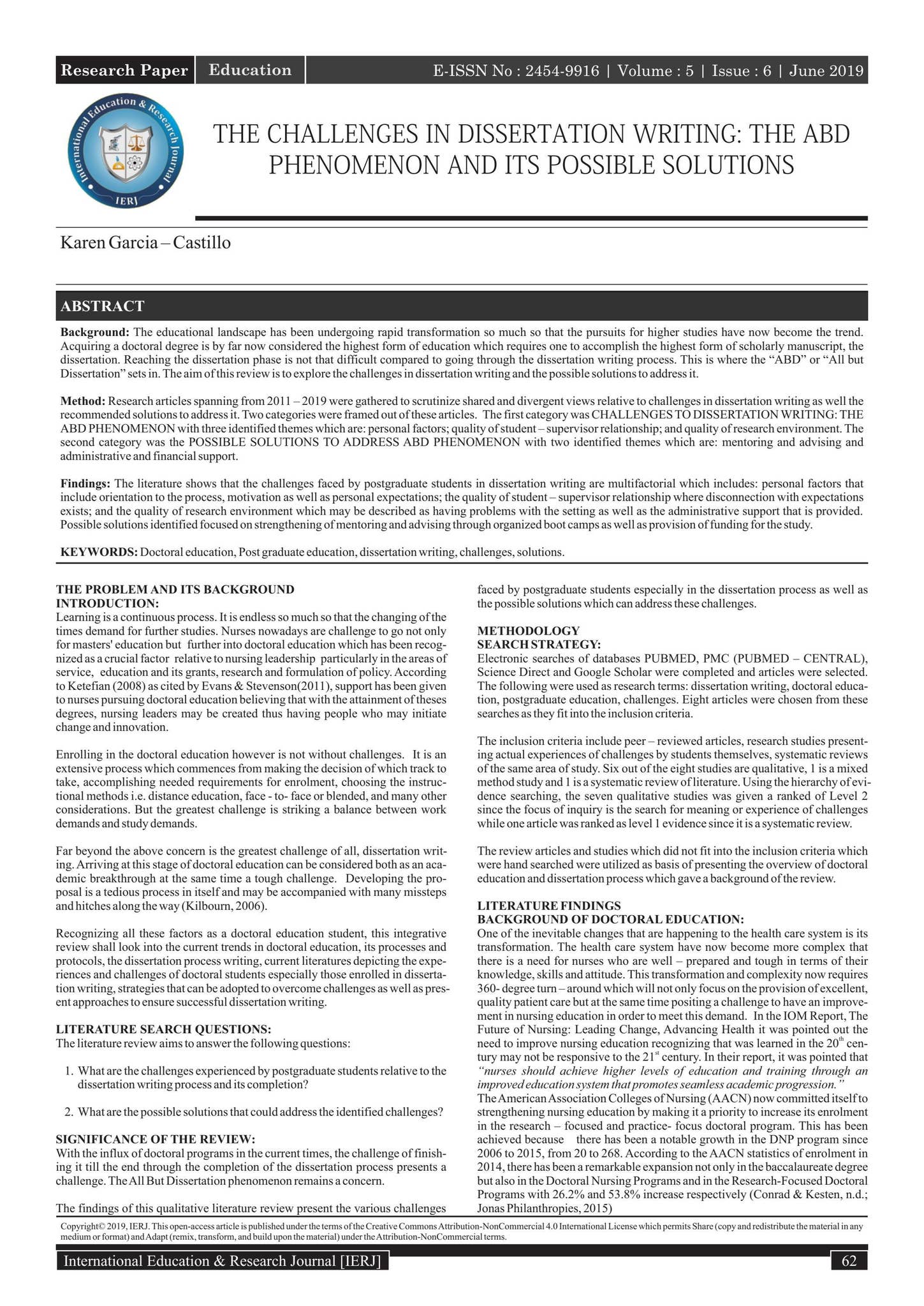 THE CHALLENGES IN DISSERTATION WRITING: THE ABD PHENOMENON AND ITS ...