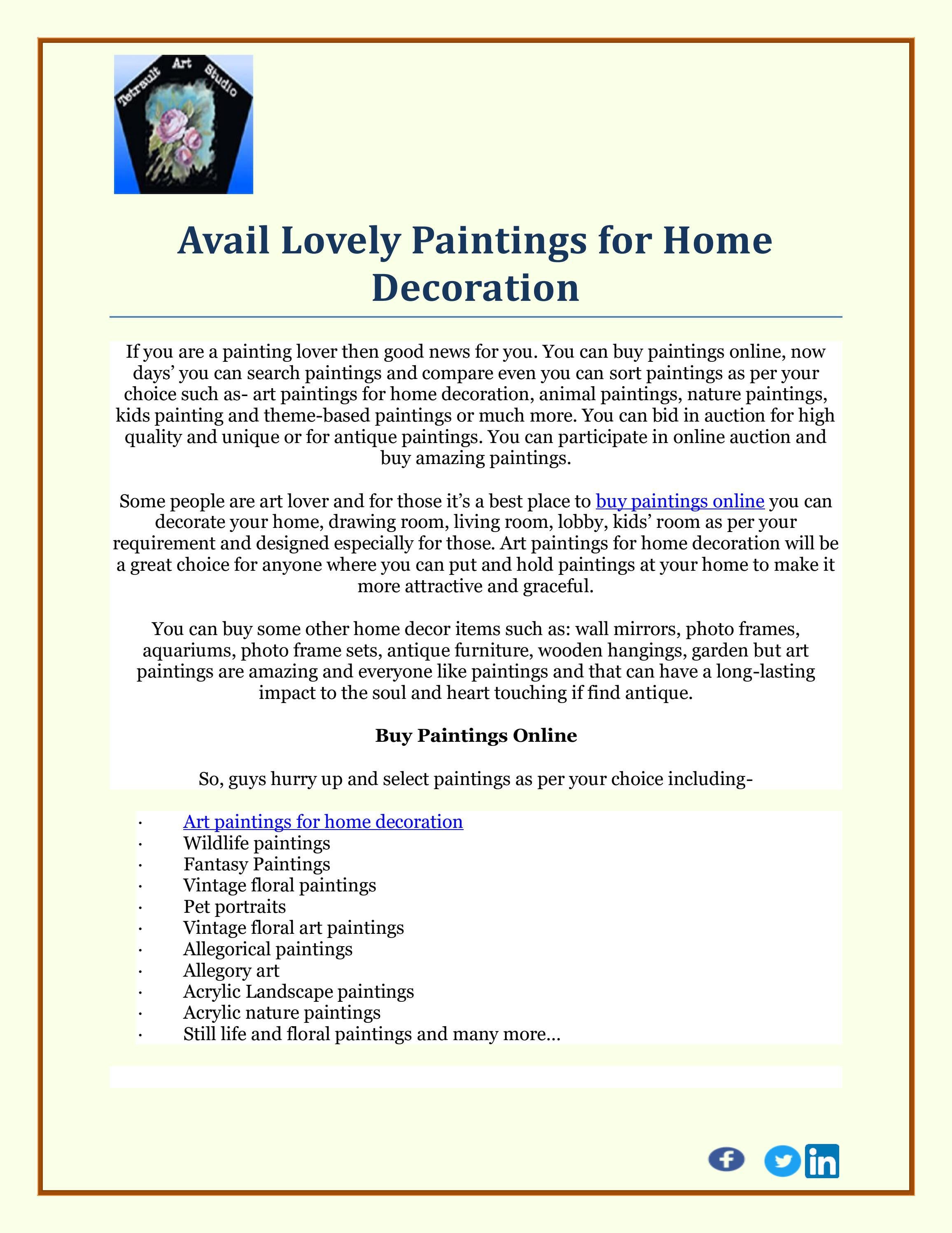 Avail Lovely Paintings for Home Decoration by Tetrault Art Studio - Issuu