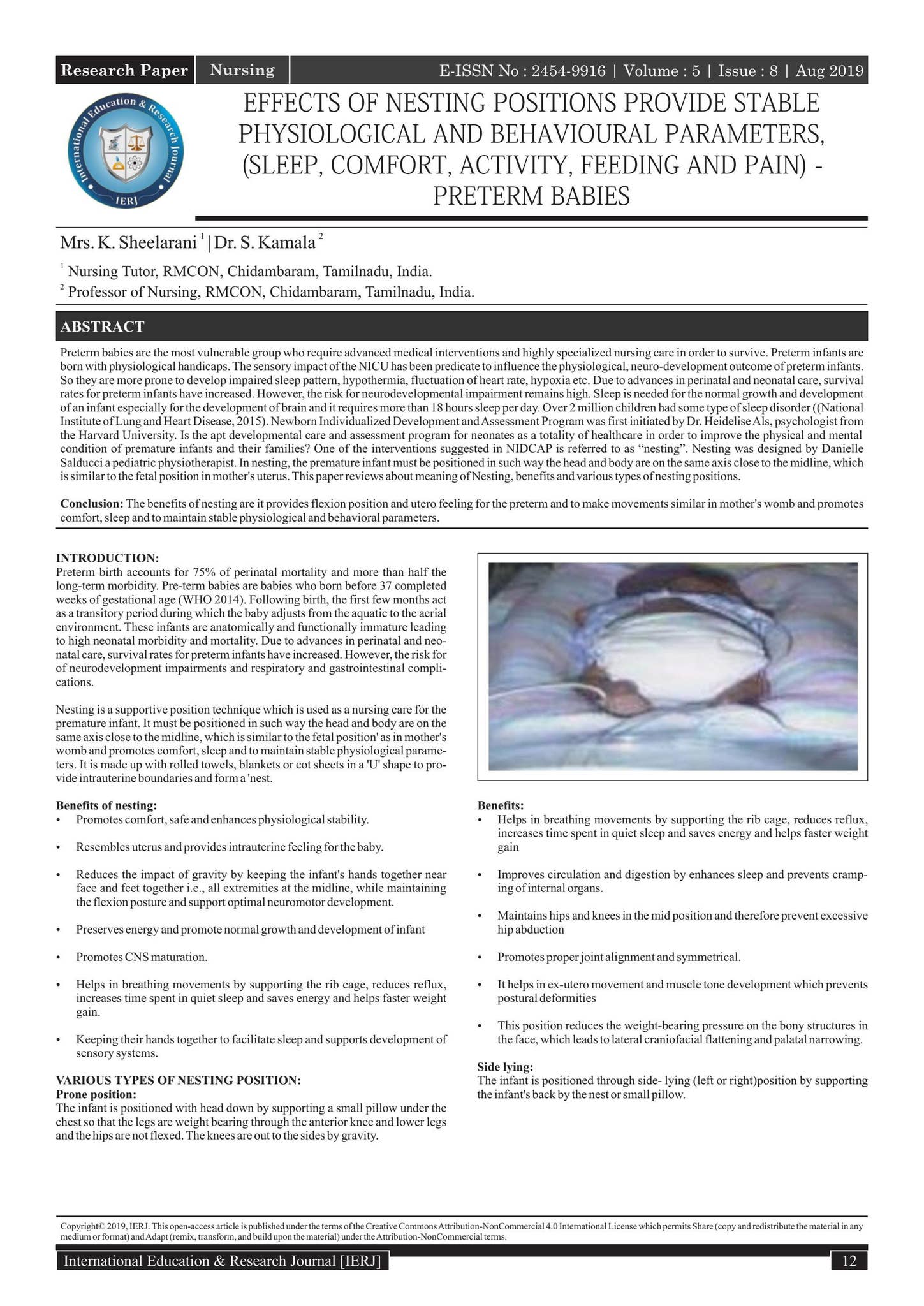 EFFECTS OF NESTING POSITIONS PROVIDE STABLE PHYSIOLOGICAL AND ...