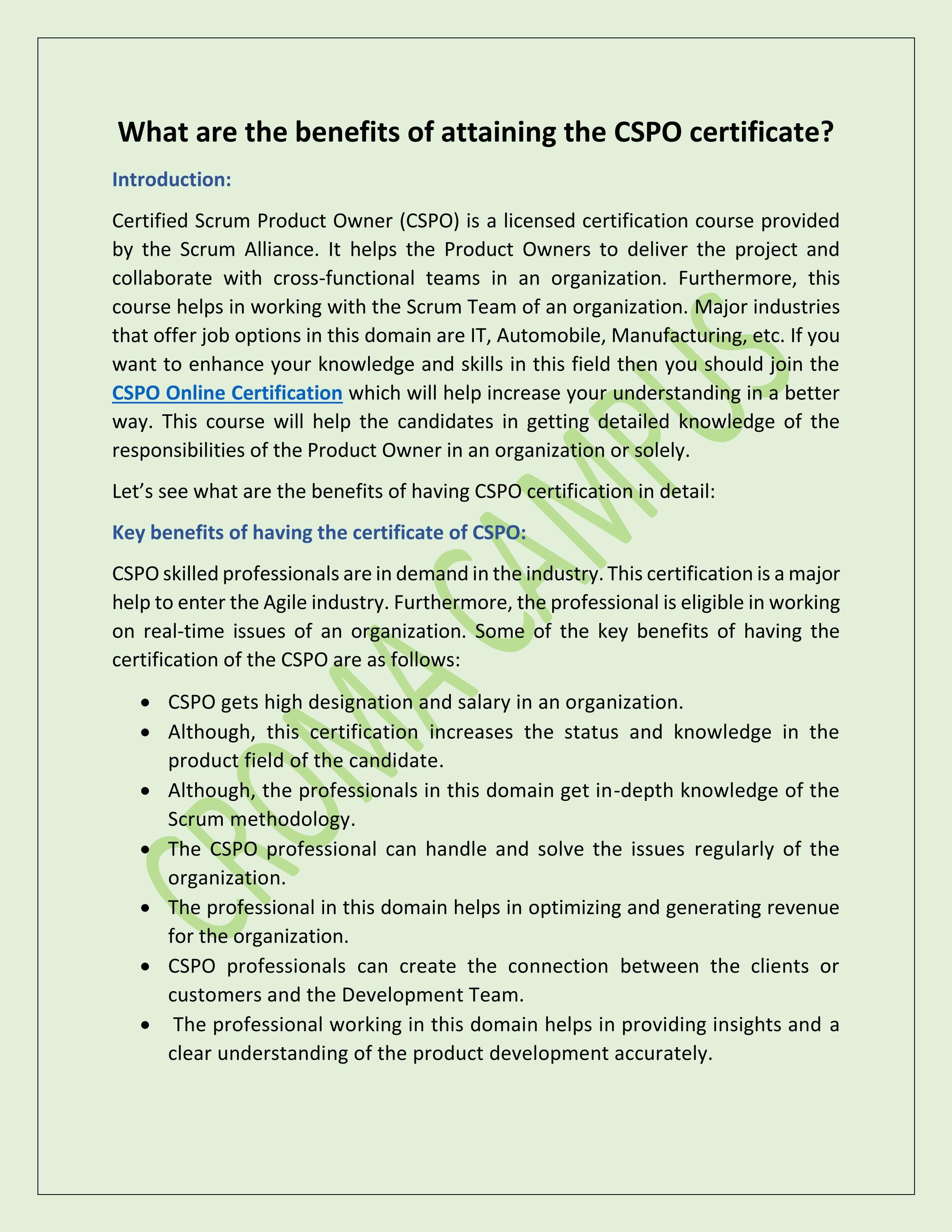 What are the benefits of attaining the CSPO certificate? by cromacampuseducation - Issuu