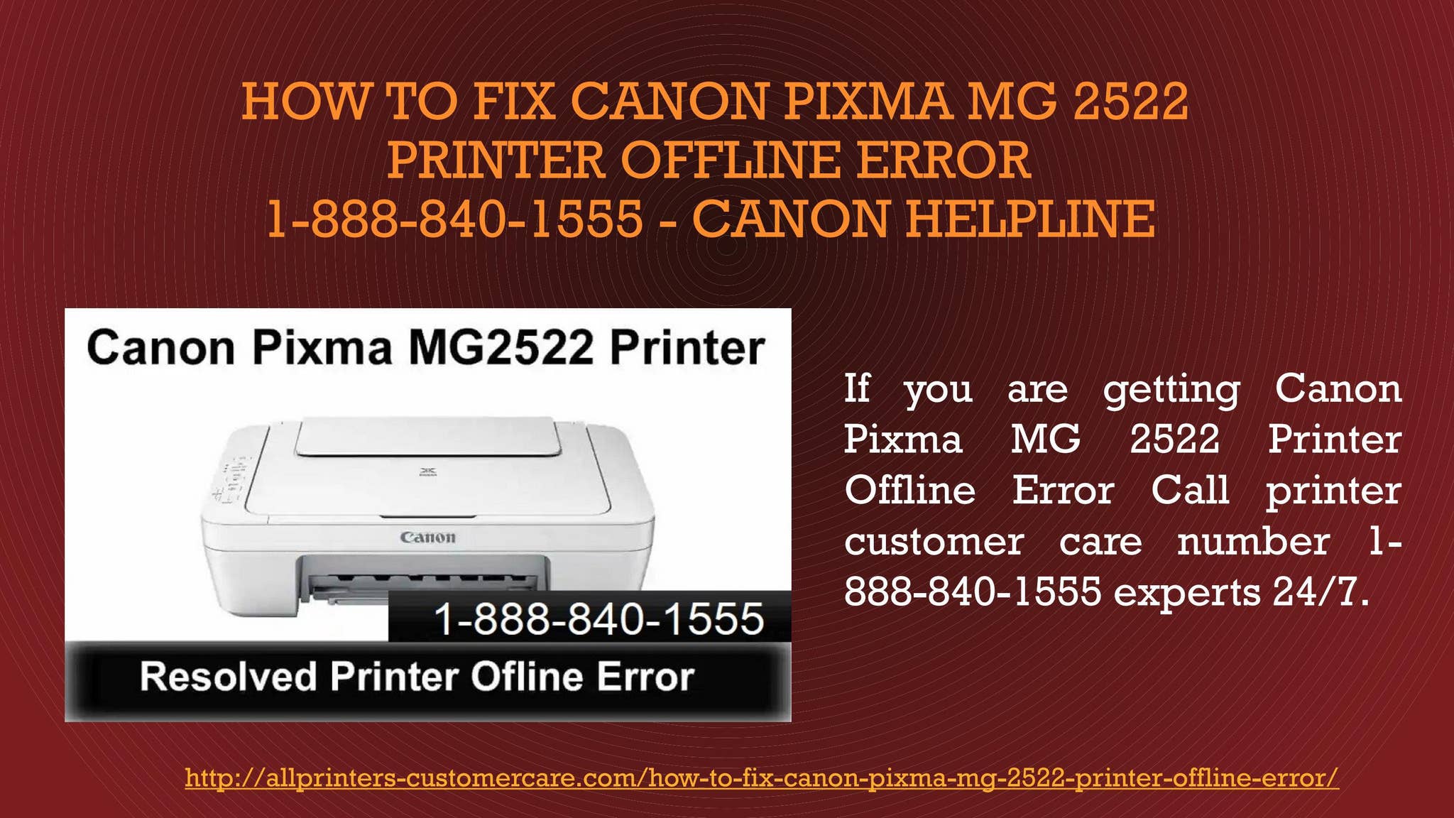How to Fix Canon Pixma MG 2522 Printer Offline Error 1-888-840-1555 ...