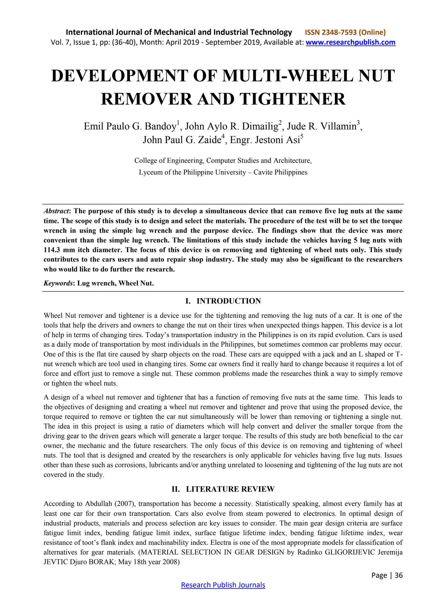 DEVELOPMENT OF MULTI-WHEEL NUT REMOVER AND TIGHTENER by Research ...