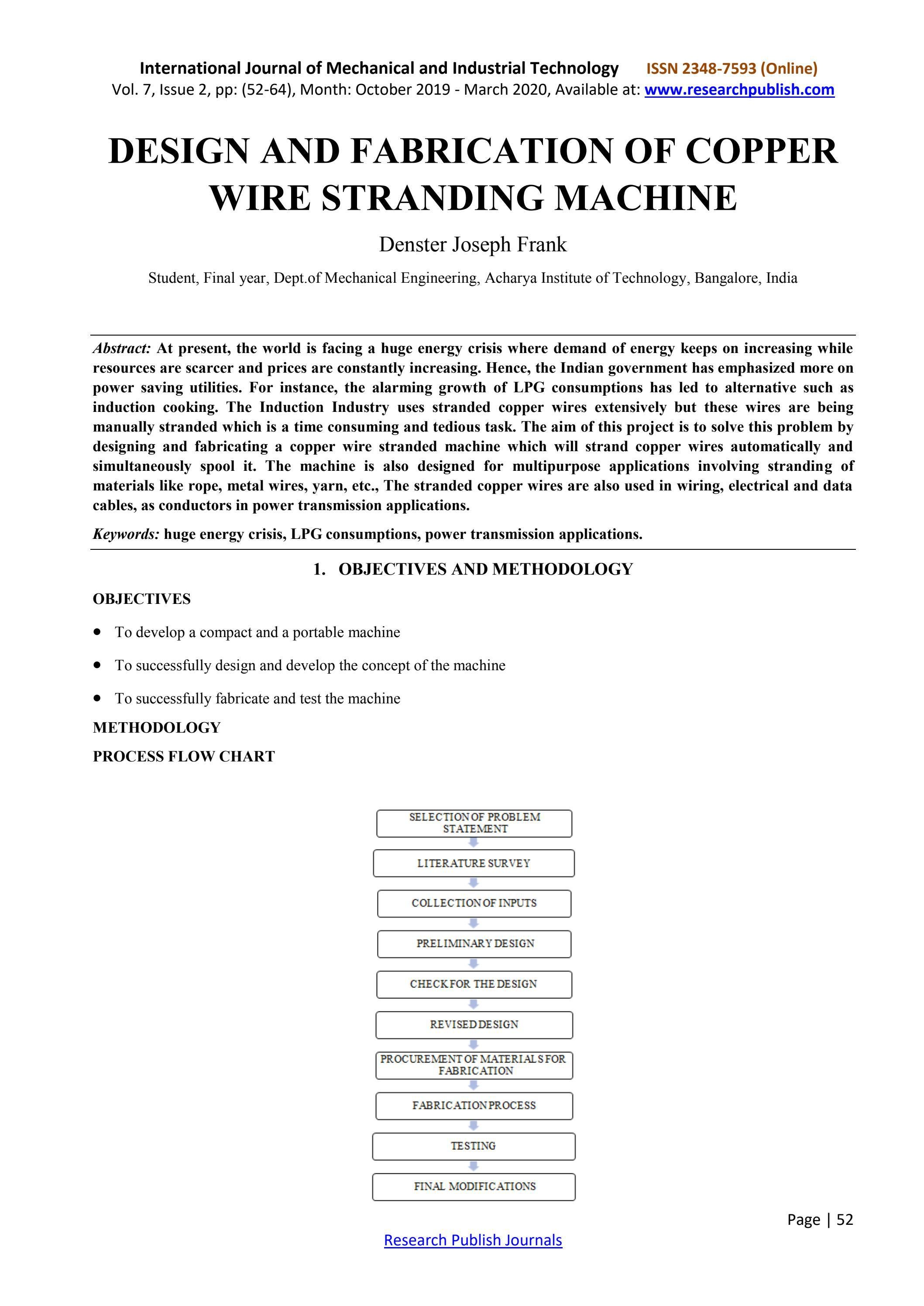 DESIGN AND FABRICATION OF COPPER WIRE STRANDING MACHINE by Research ...