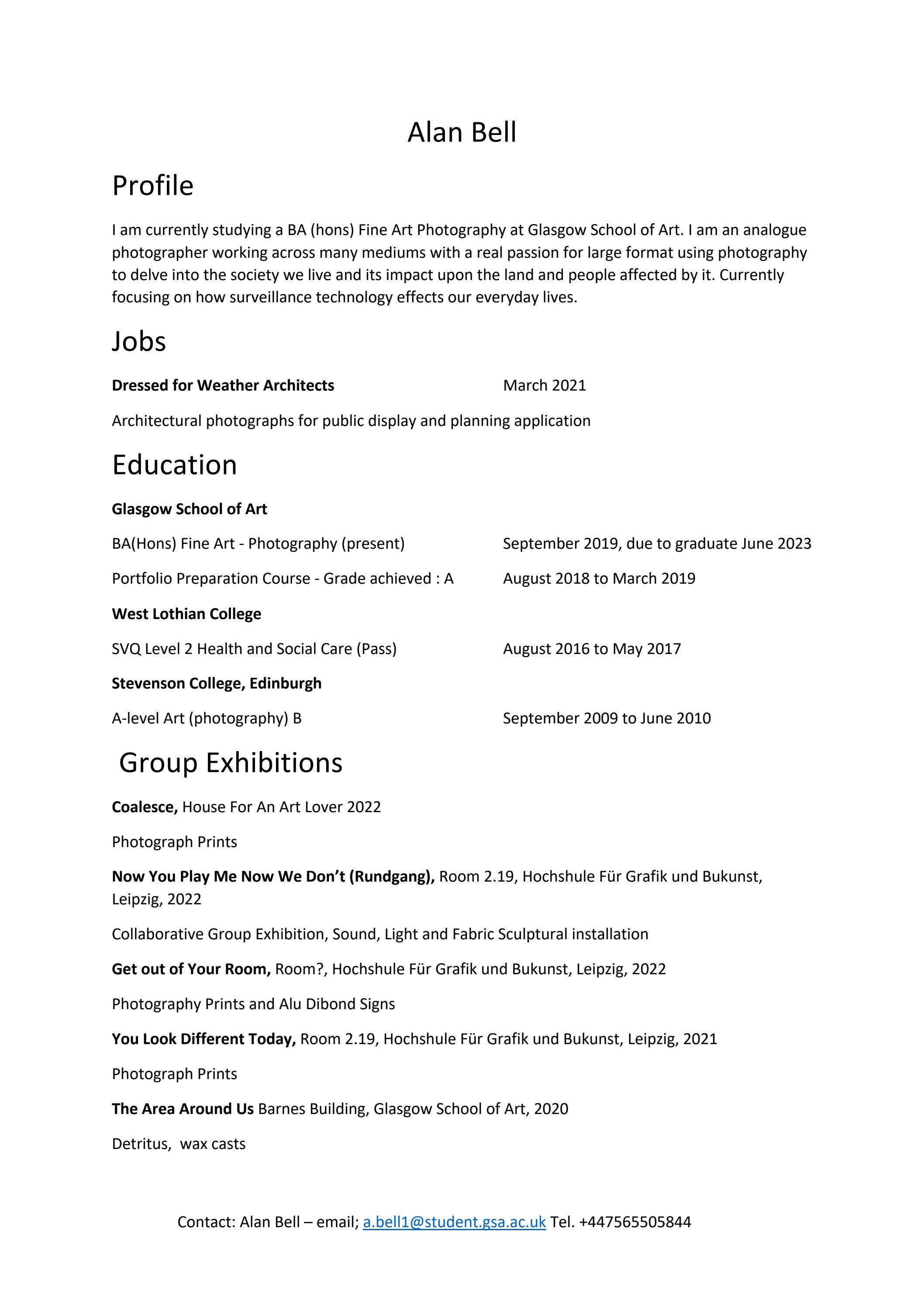 Artist CV by alanbellart - Issuu