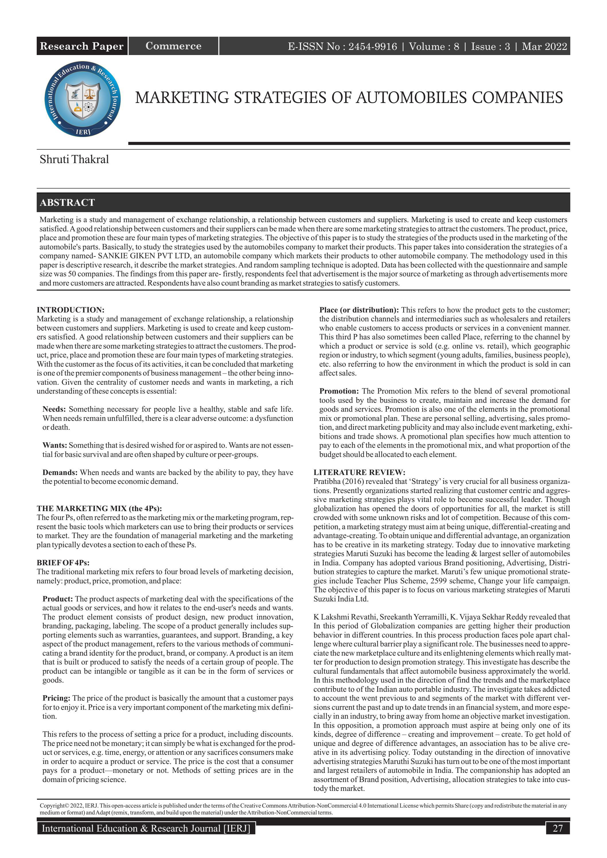 MARKETING STRATEGIES OF AUTOMOBILES COMPANIES by International ...