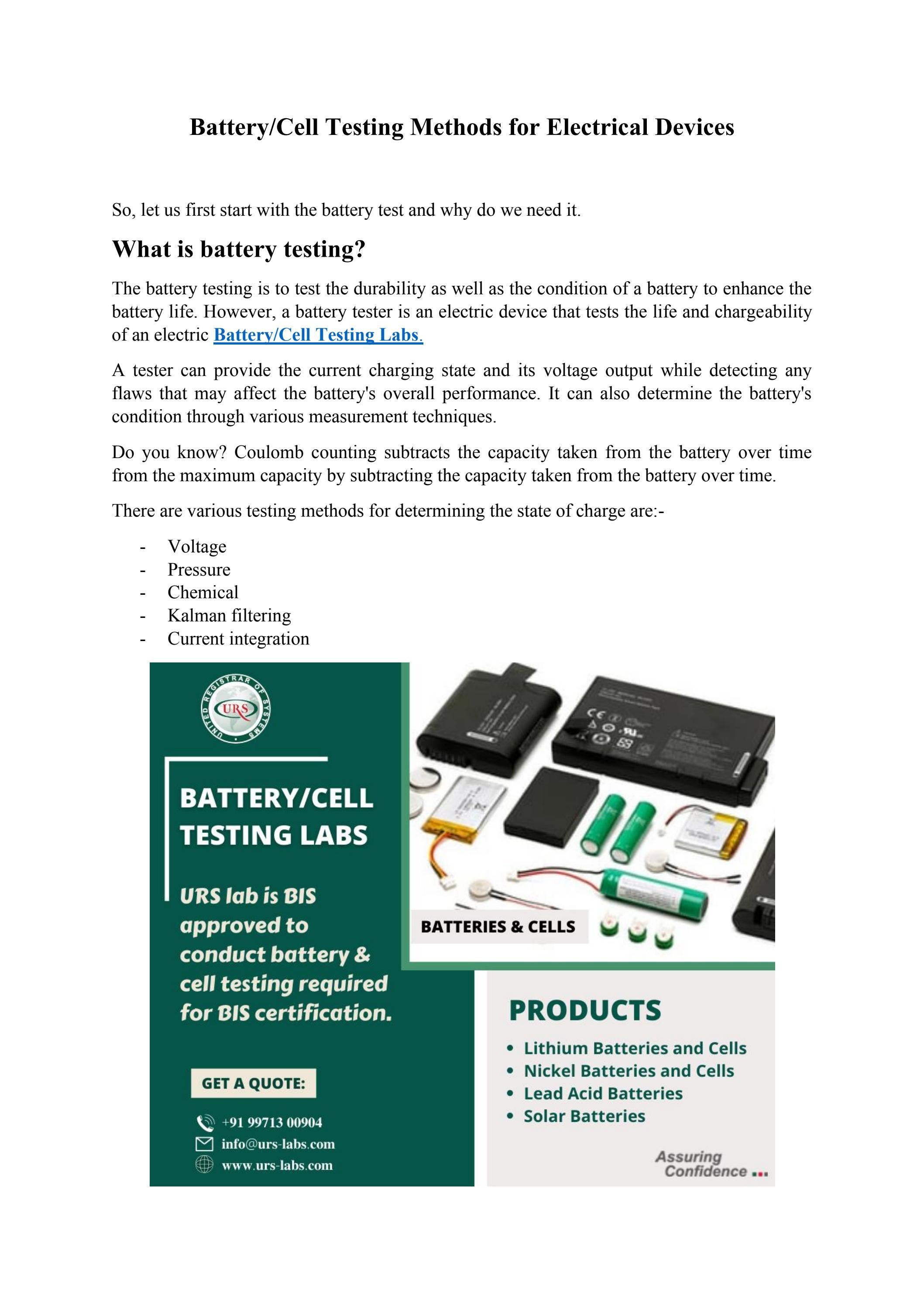 Battery/Cell Testing Methods by URS Labs - Issuu