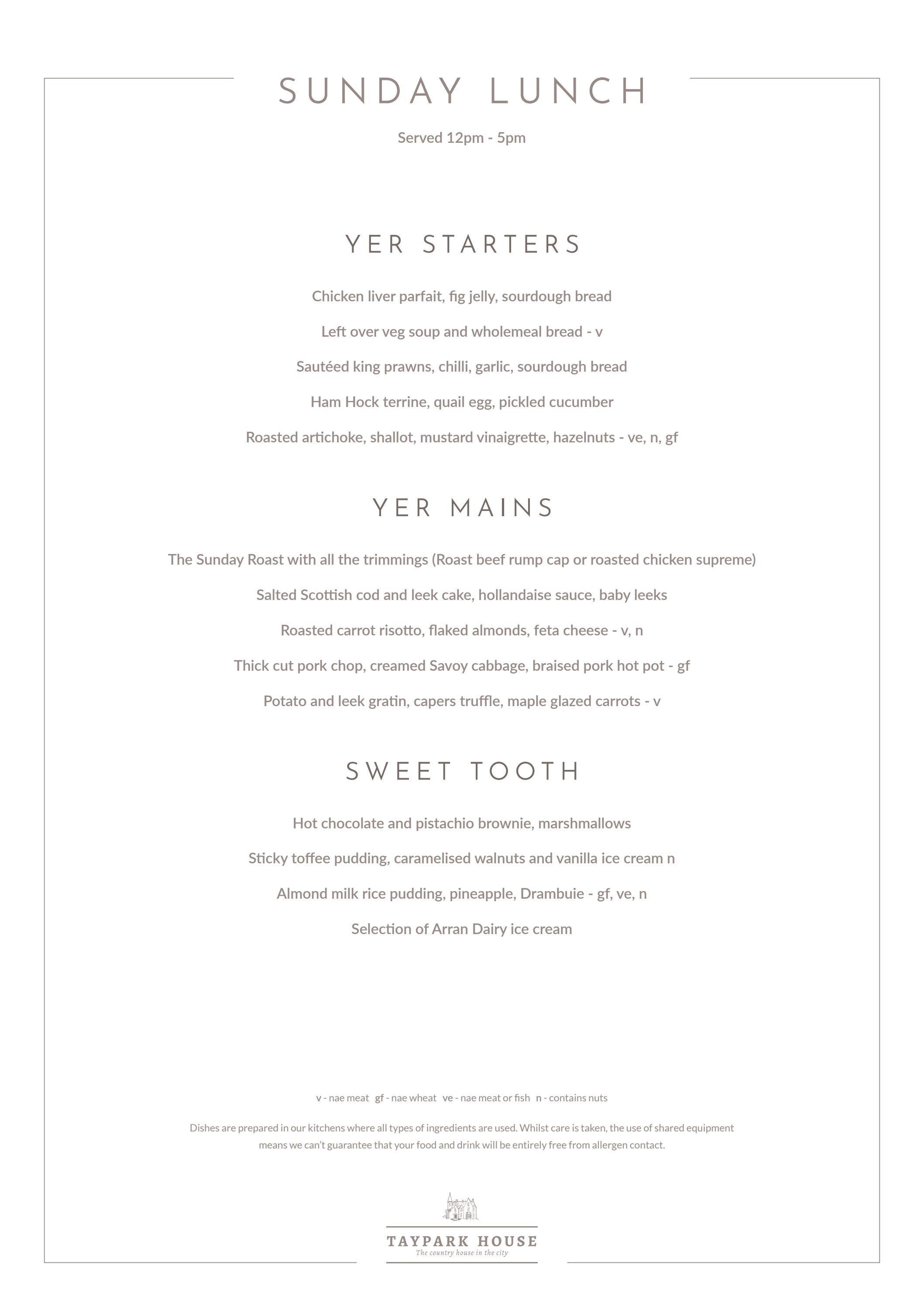 Taypark House Sunday Lunch Menu by Freedom Hotels West - Issuu