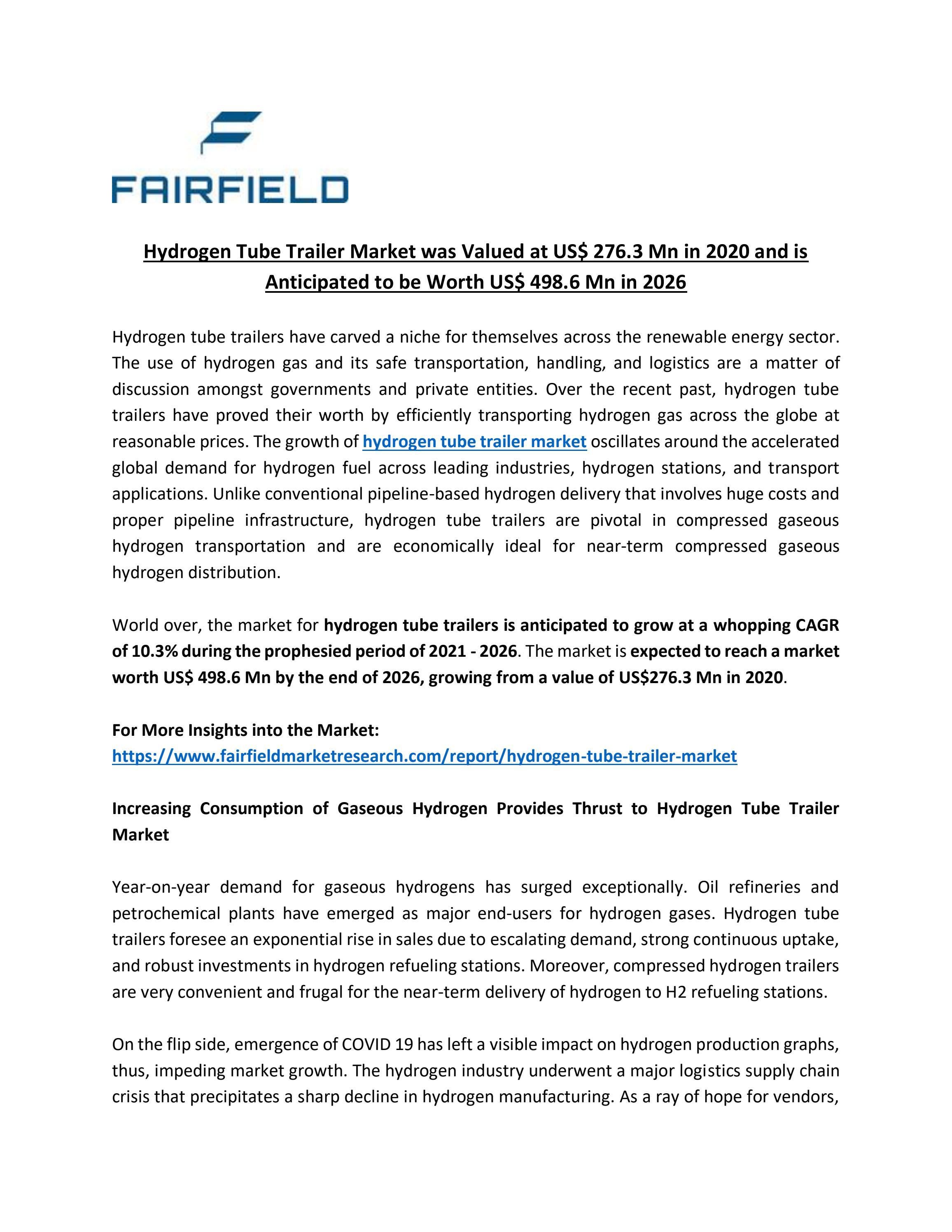 Hydrogen Tube Trailer Market is on Track to Register an Impressive CAGR ...