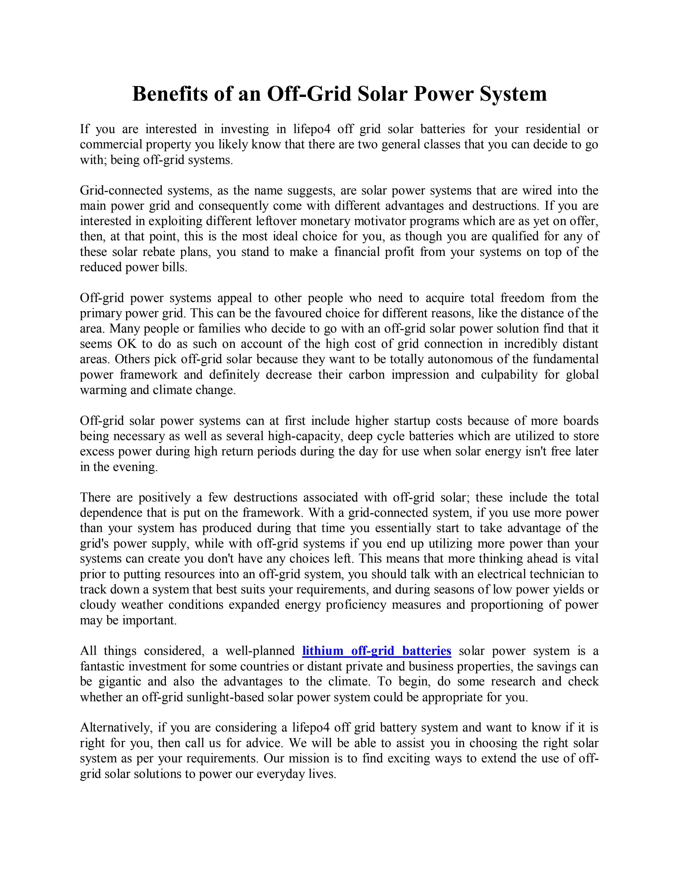 Benefits Of An Off Grid Solar Power System By Lifepo4oz Issuu benefits-of-an-off-grid-solar-power-system-by-lifepo4oz-issuu