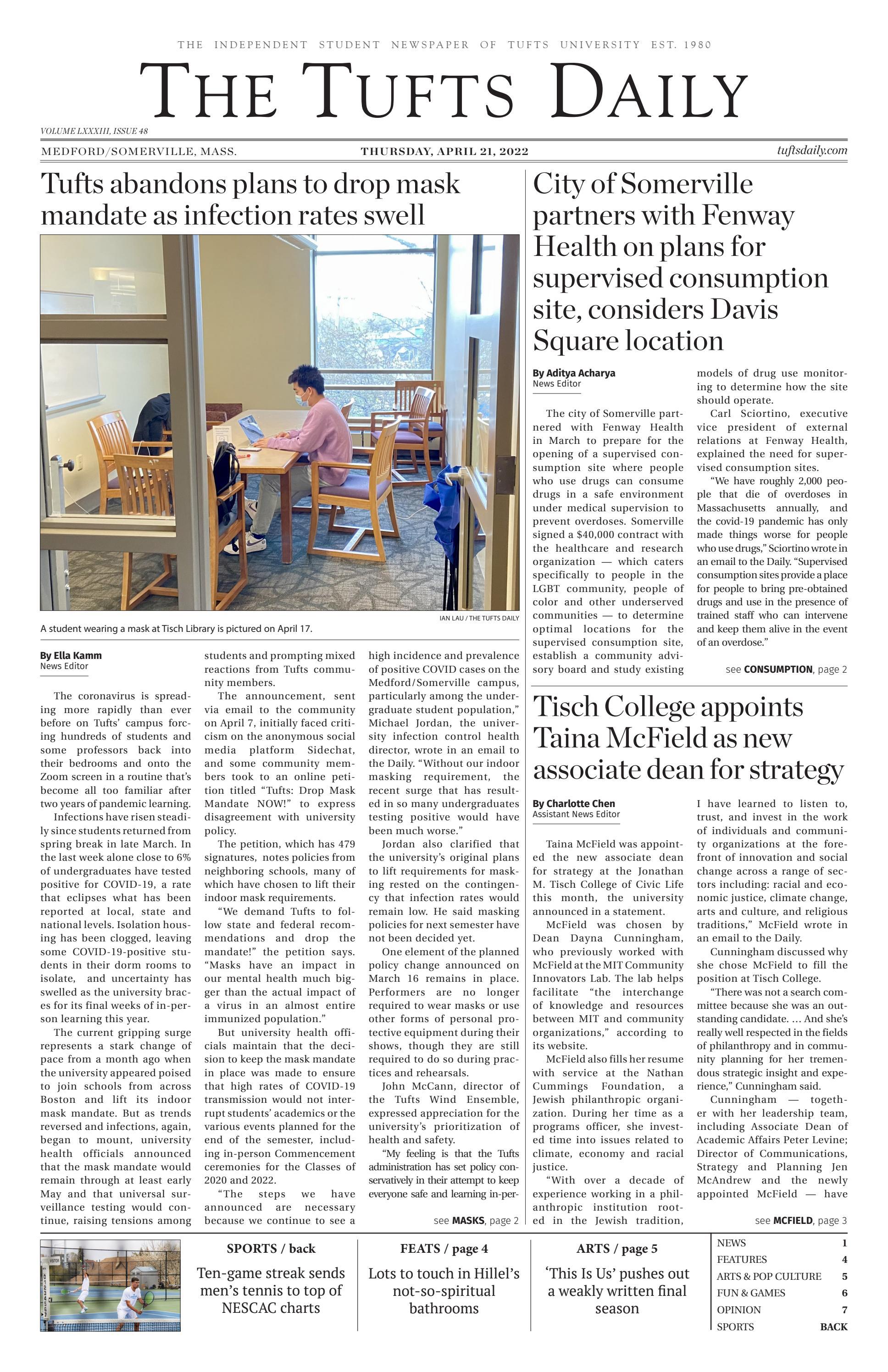 The Tufts Daily - Thursday, April 21, 2022 by The Tufts Daily - Issuu