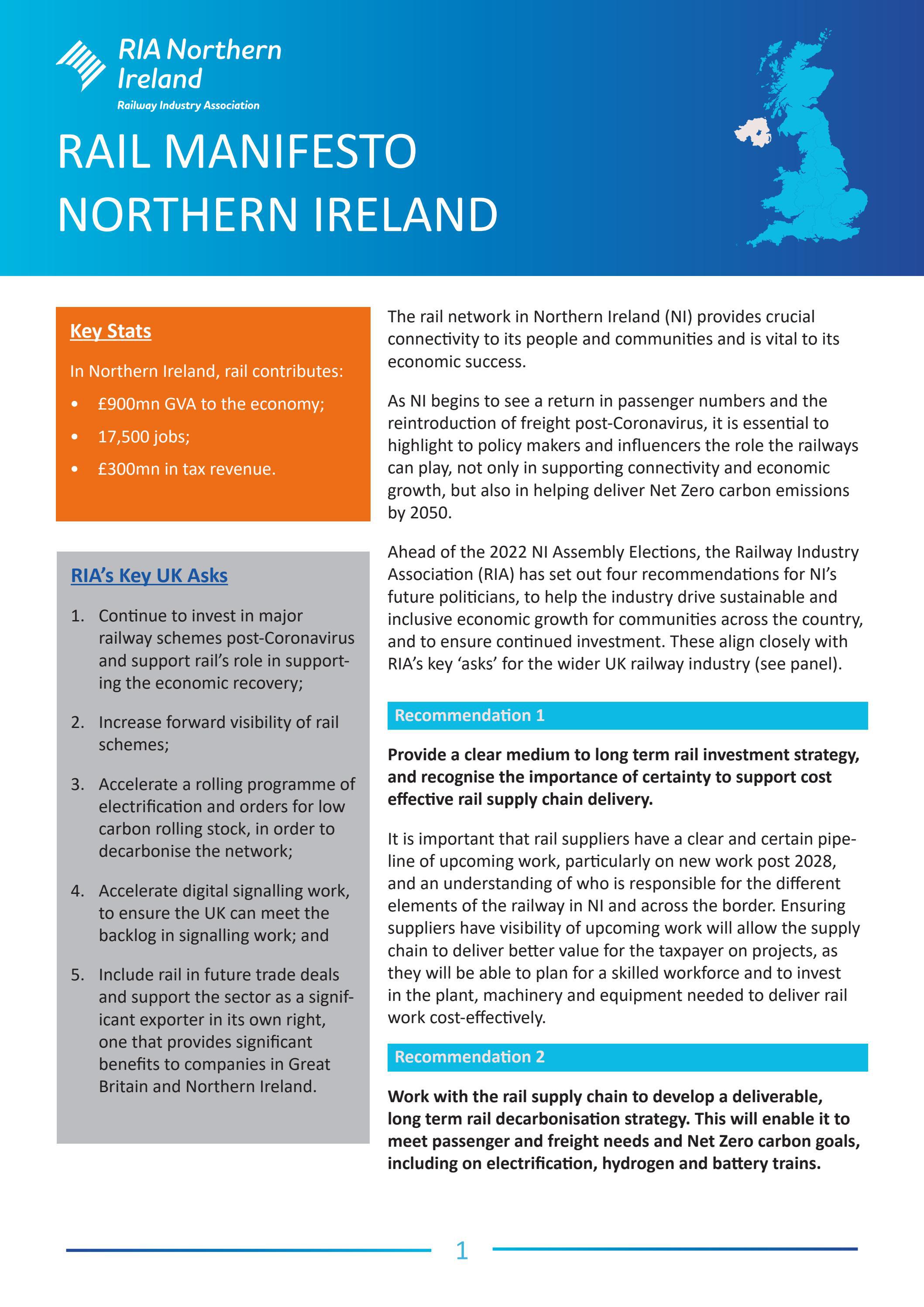 RIA Northern Ireland Manifesto by Railway Industry Association - Issuu