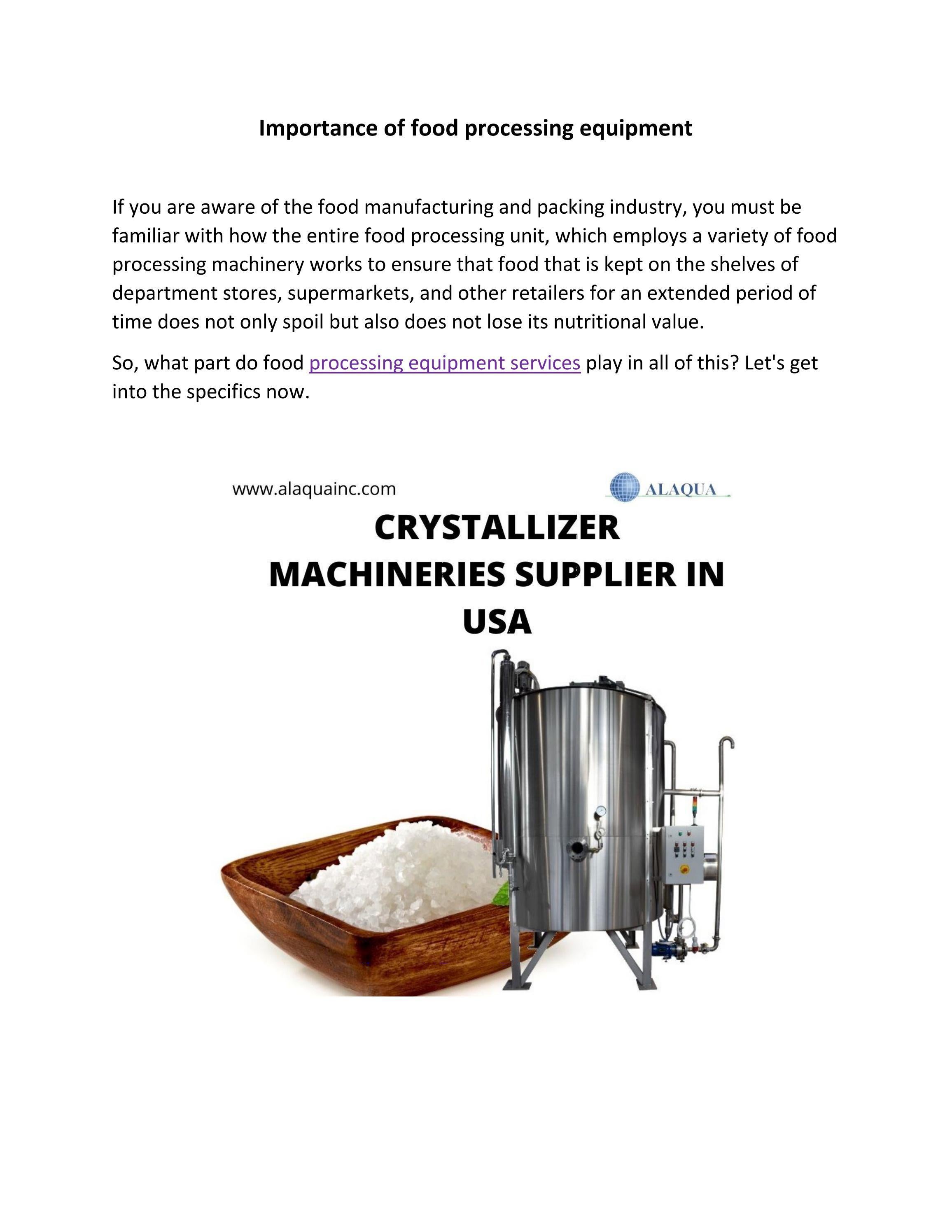 Importance Of Food Processing Equipment By Alaqua Inc Processing