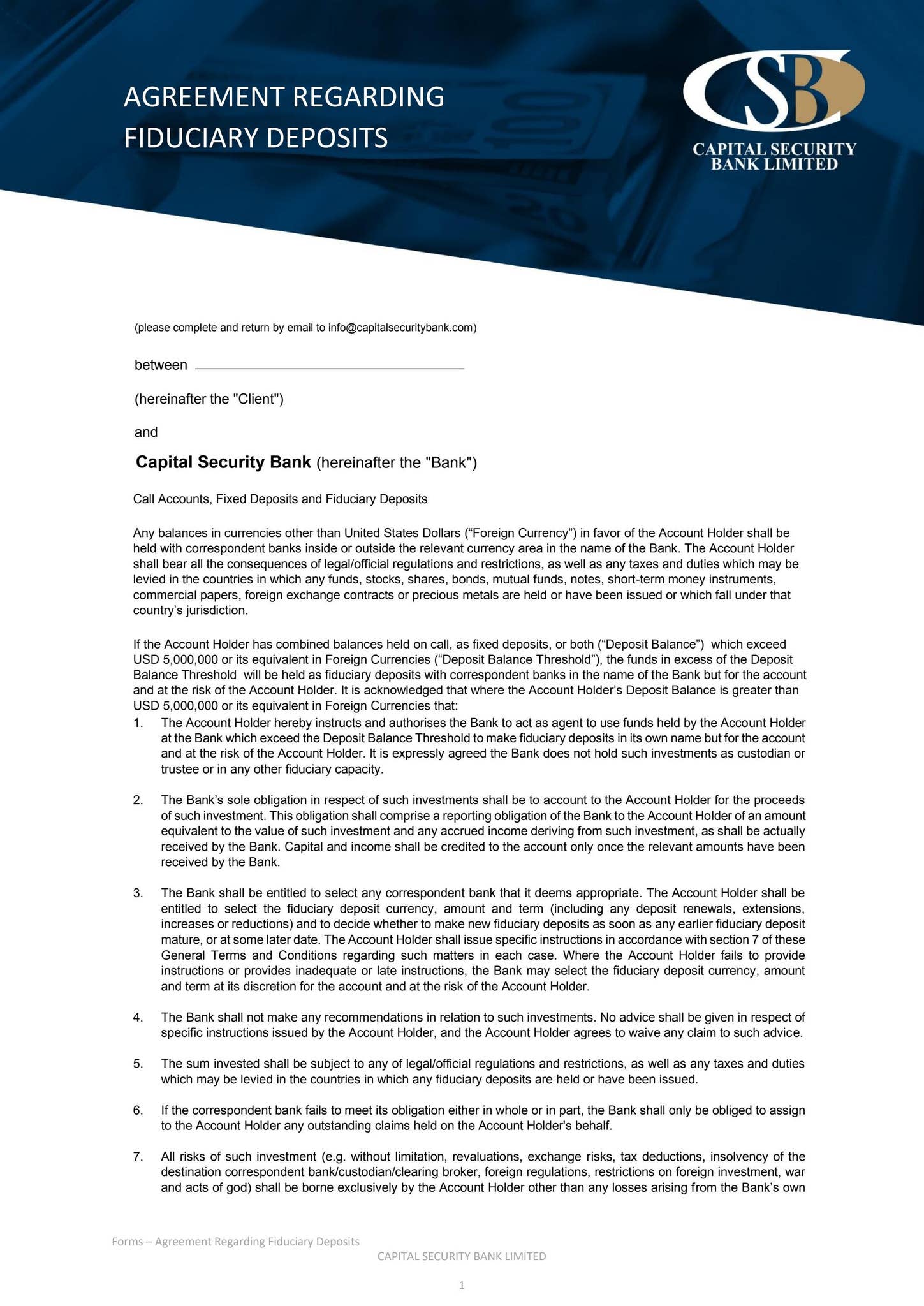 Agreement Regarding Fiduciary Deposits by CSB Chiavanni Le'Mon - Issuu