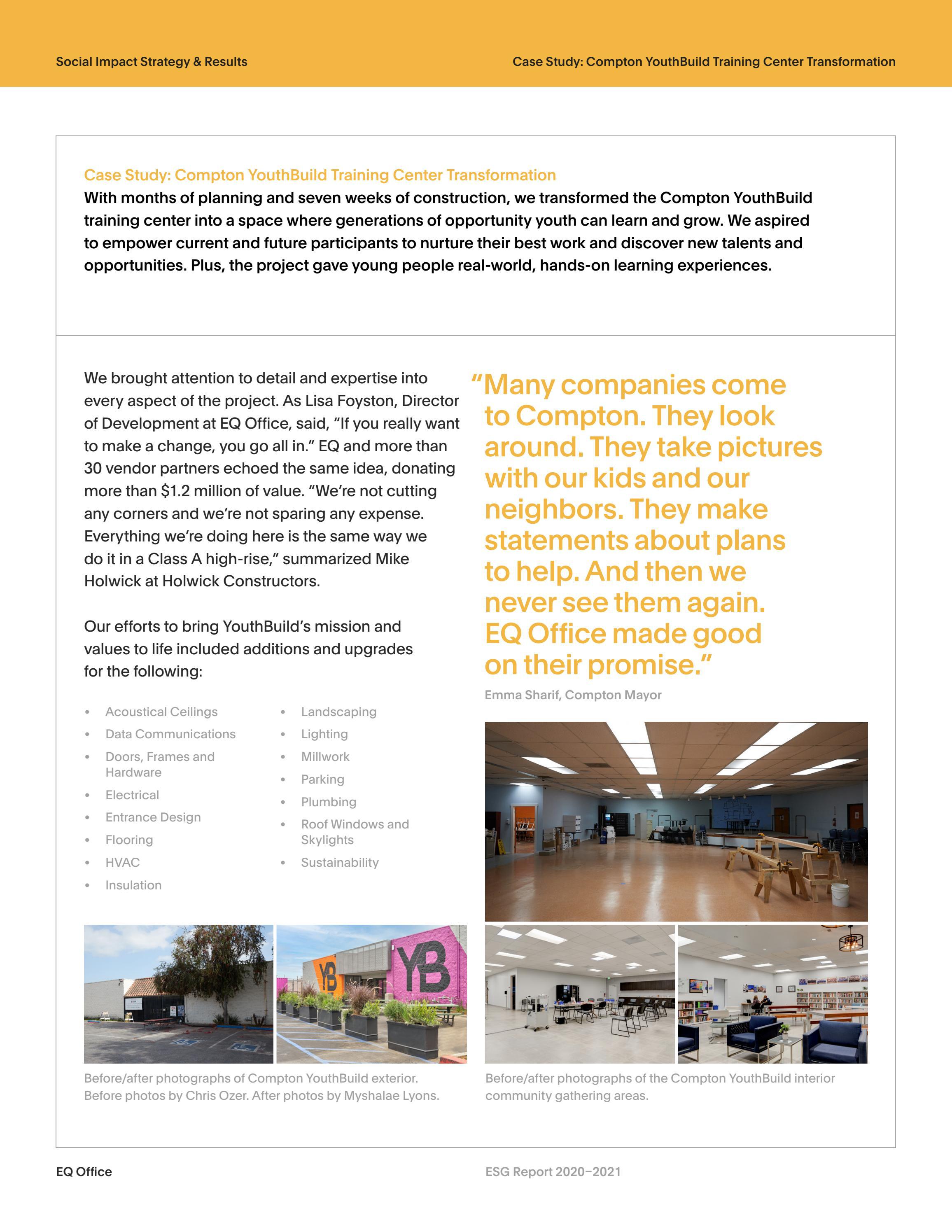 ESG Case Study 2021: Compton YouthBuild Transformation by EQ Office - Issuu