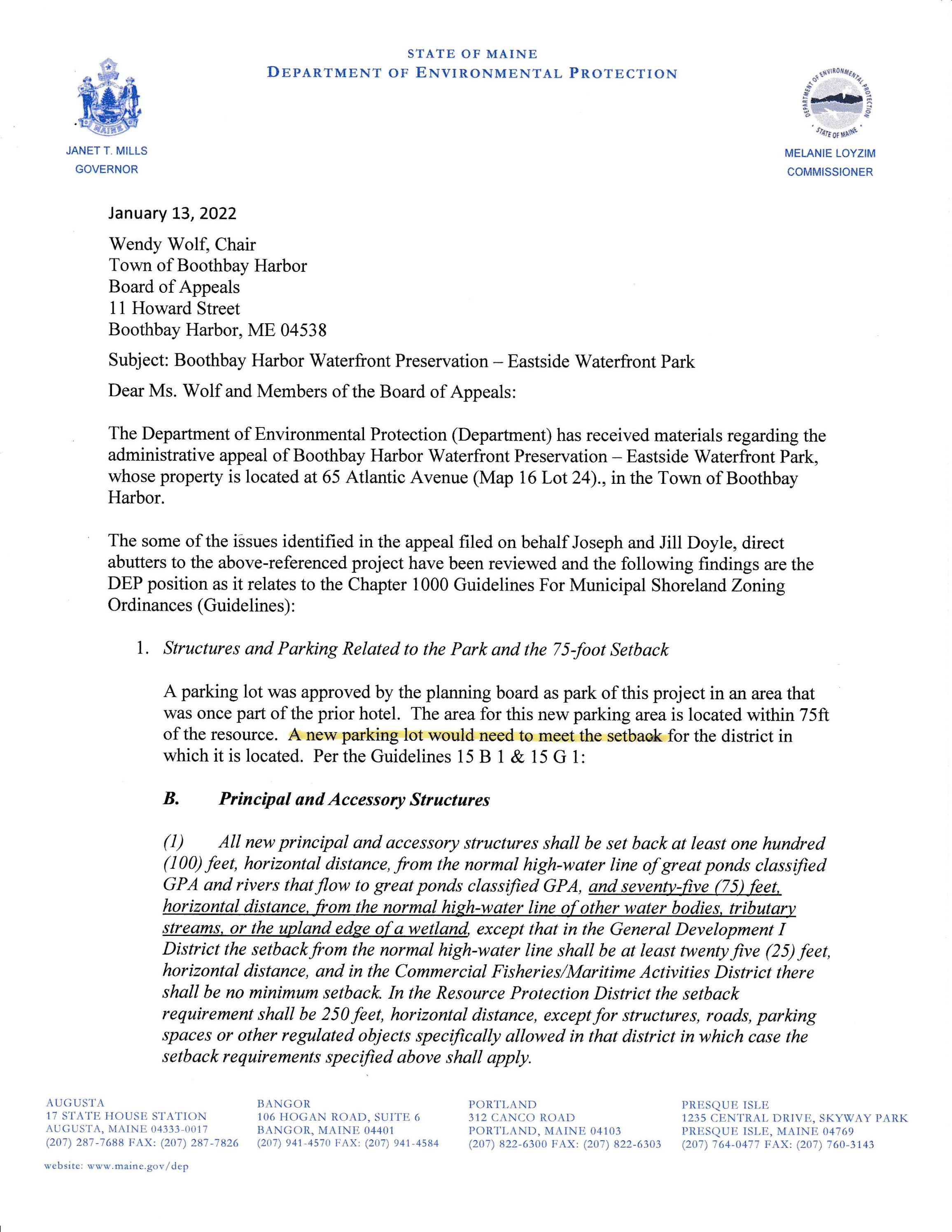 DEP Letter to Town of Boothbay Harbor, Jan. '22 by Public Affairs Info ...