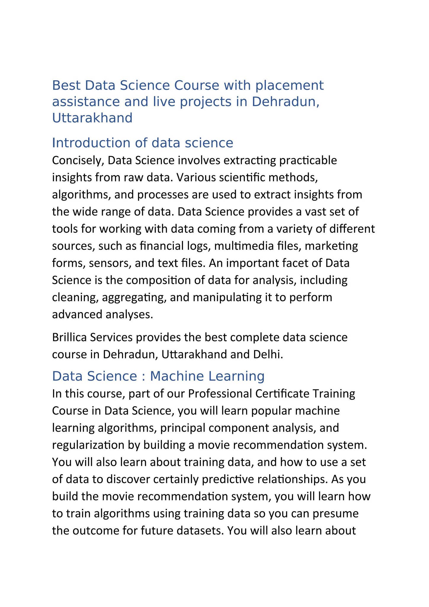 Data Science course in Dehradun-online/offline summer training by ...