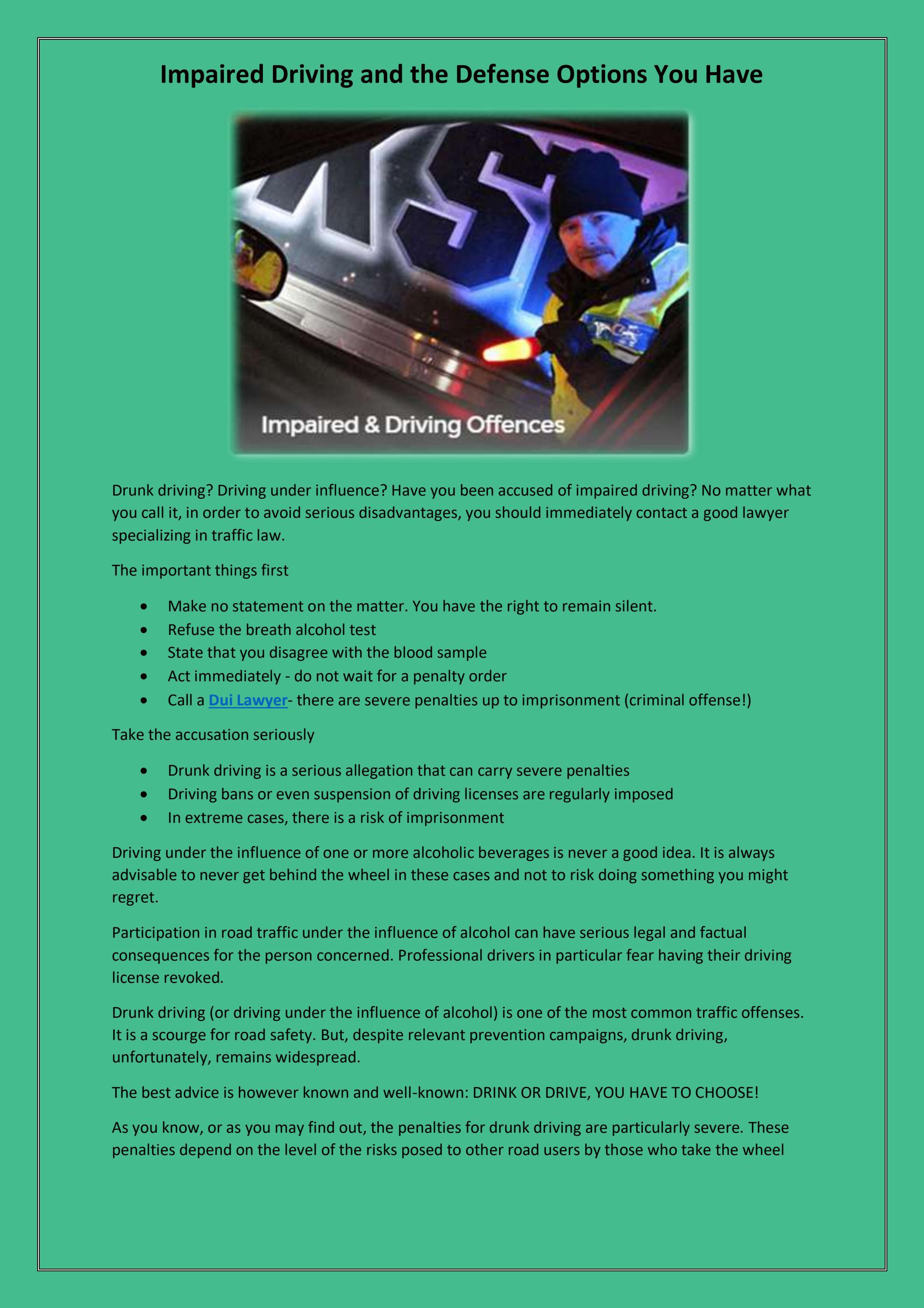 Impaired Driving and the Defense Options You Have by DefenceLawyer - Issuu