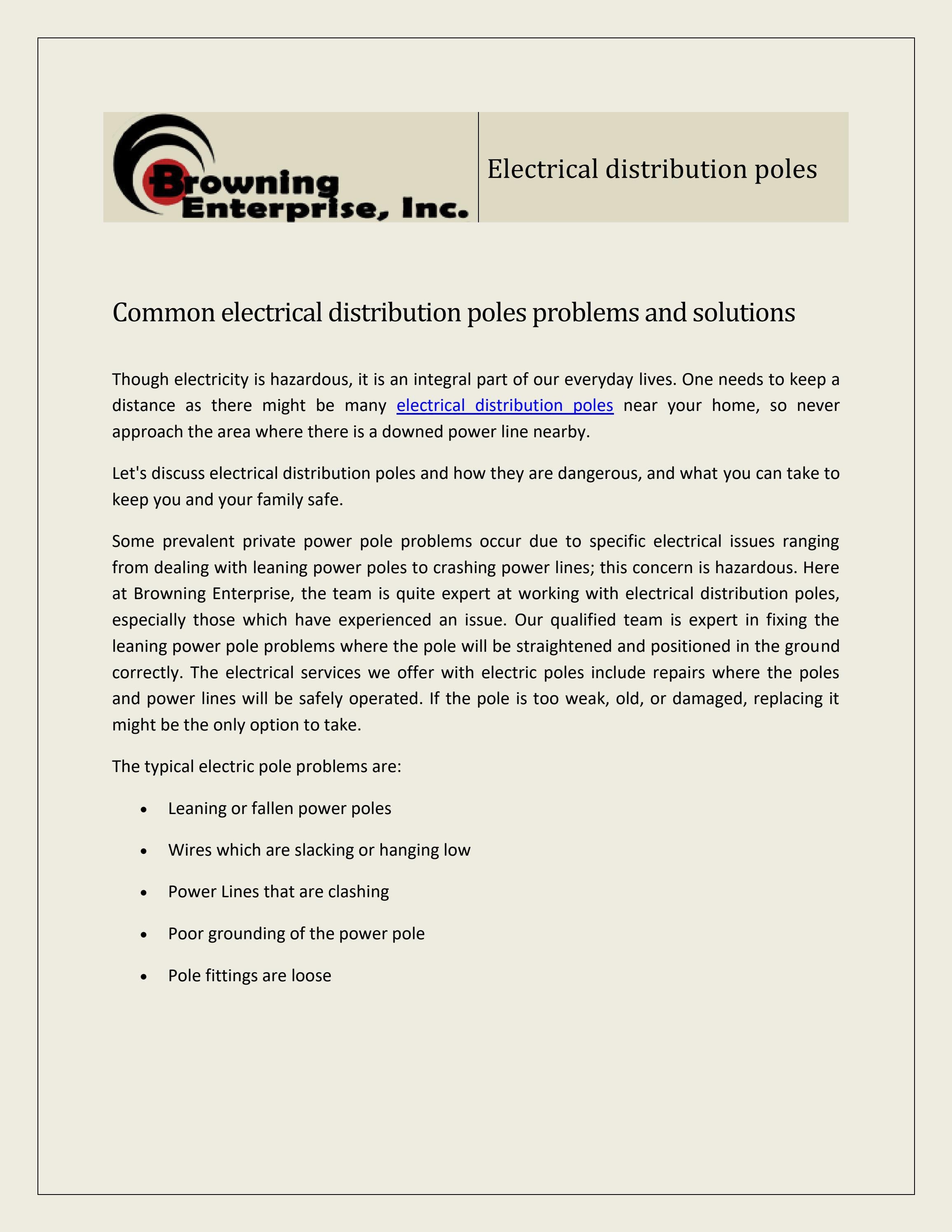 Electrical distribution poles by browningenterpriseinc - Issuu