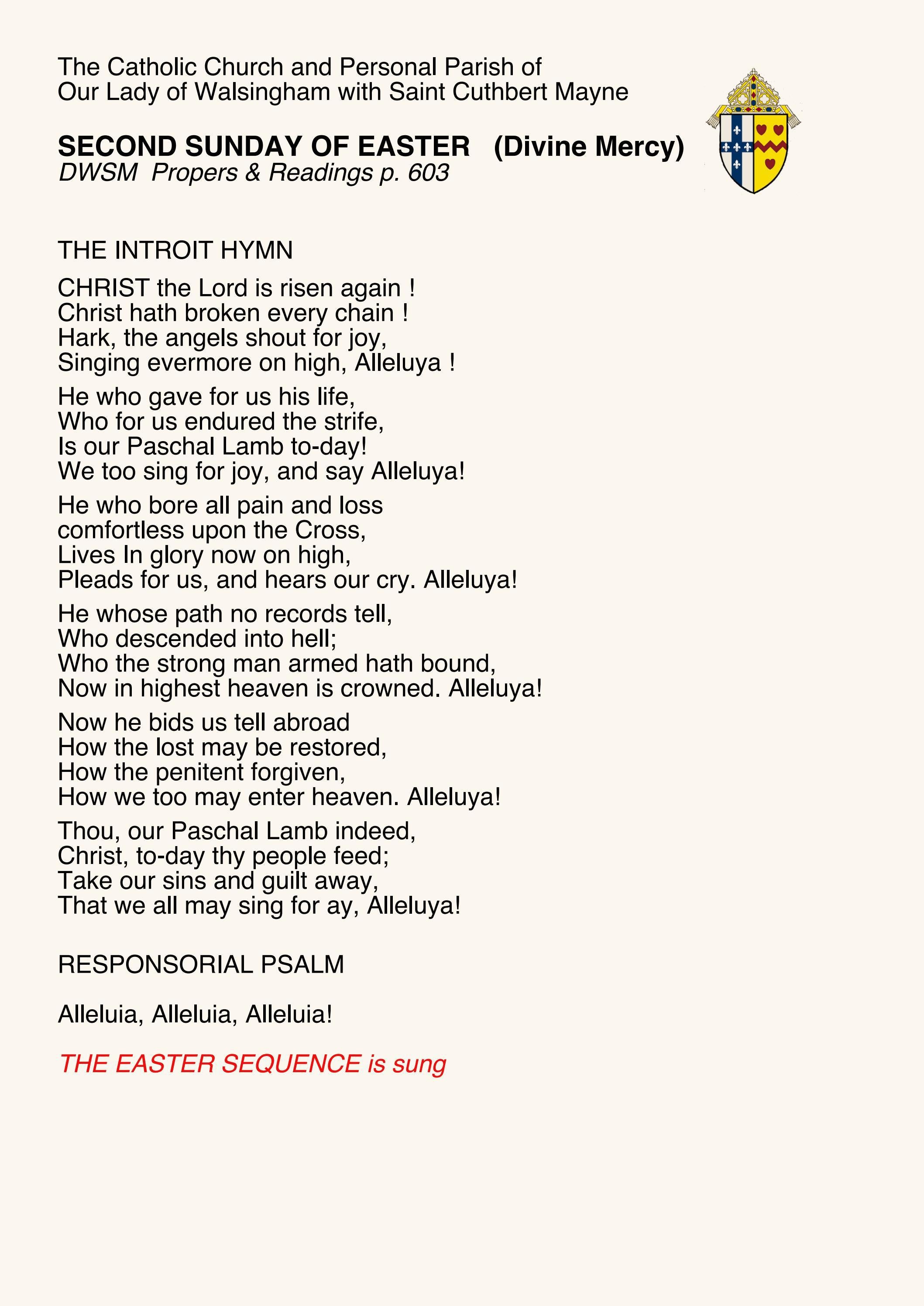 HYMN SHEET & ORDO EASTER 2C (DIVINE MERCY) by David Lashbrooke - Issuu