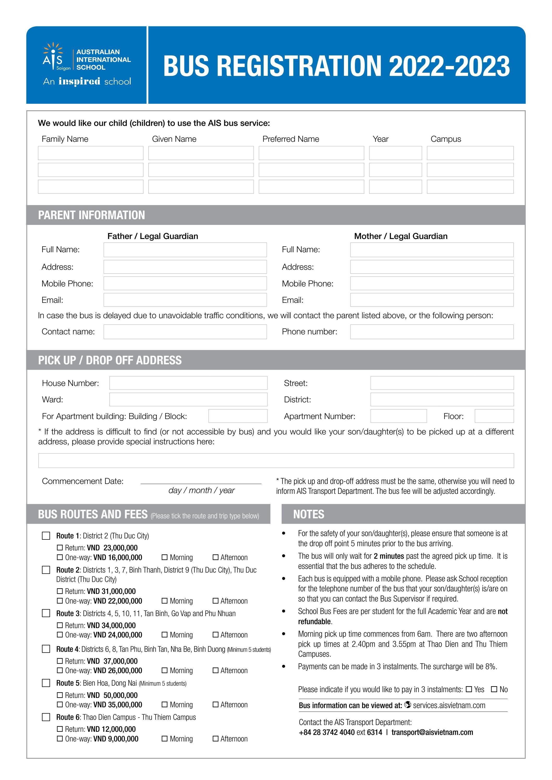 BUS REGISTRATION by Australian International School - Issuu