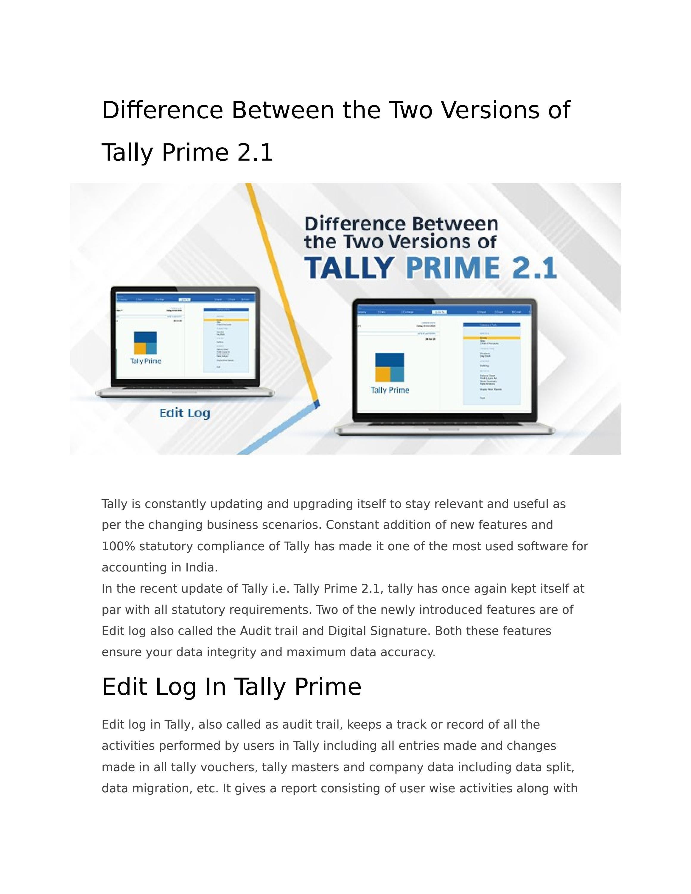 Difference Between The Two Versions Of Tally Prime 2.1 by Nevil Sanghvi ...