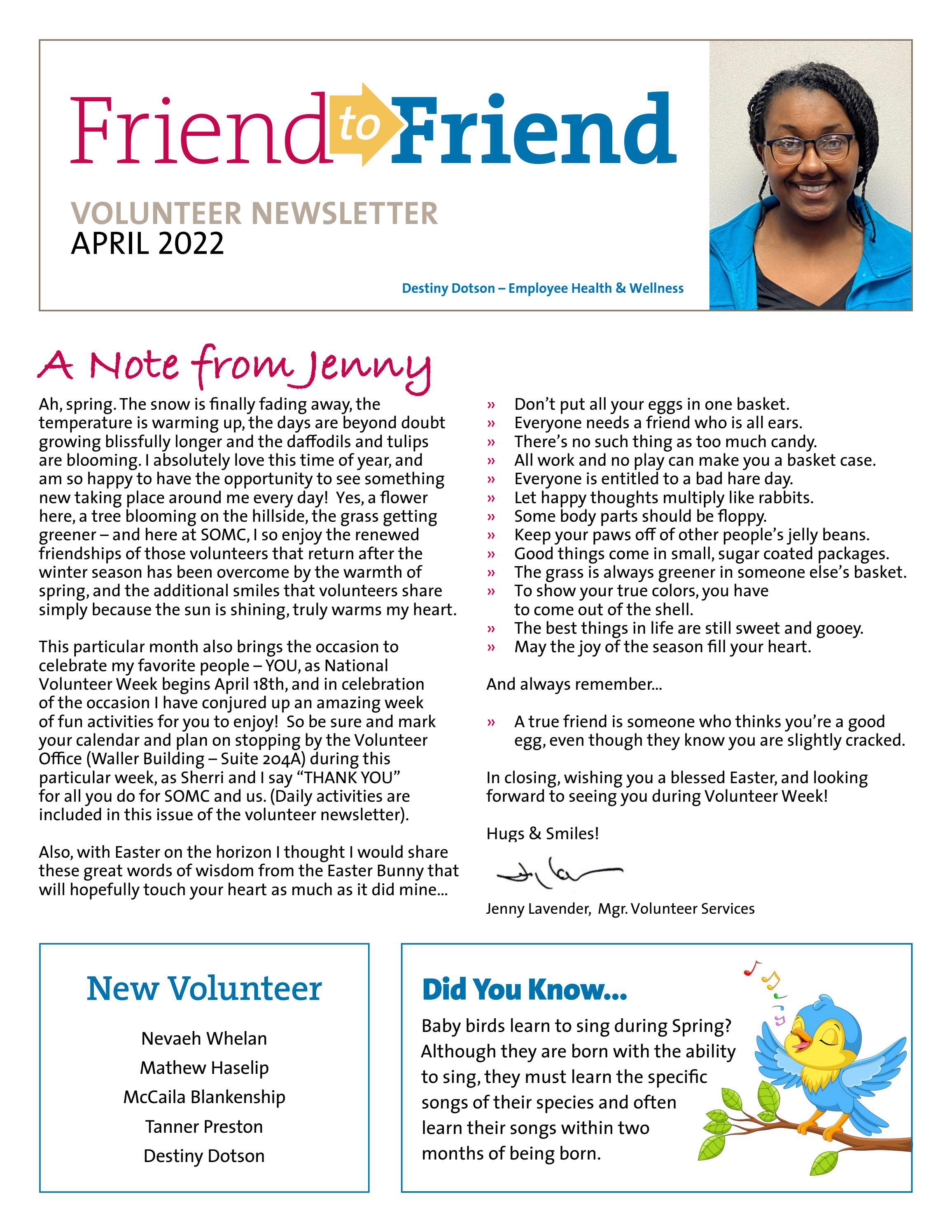 Volunteer Newsletter April 2022 by somcmarketing - Issuu