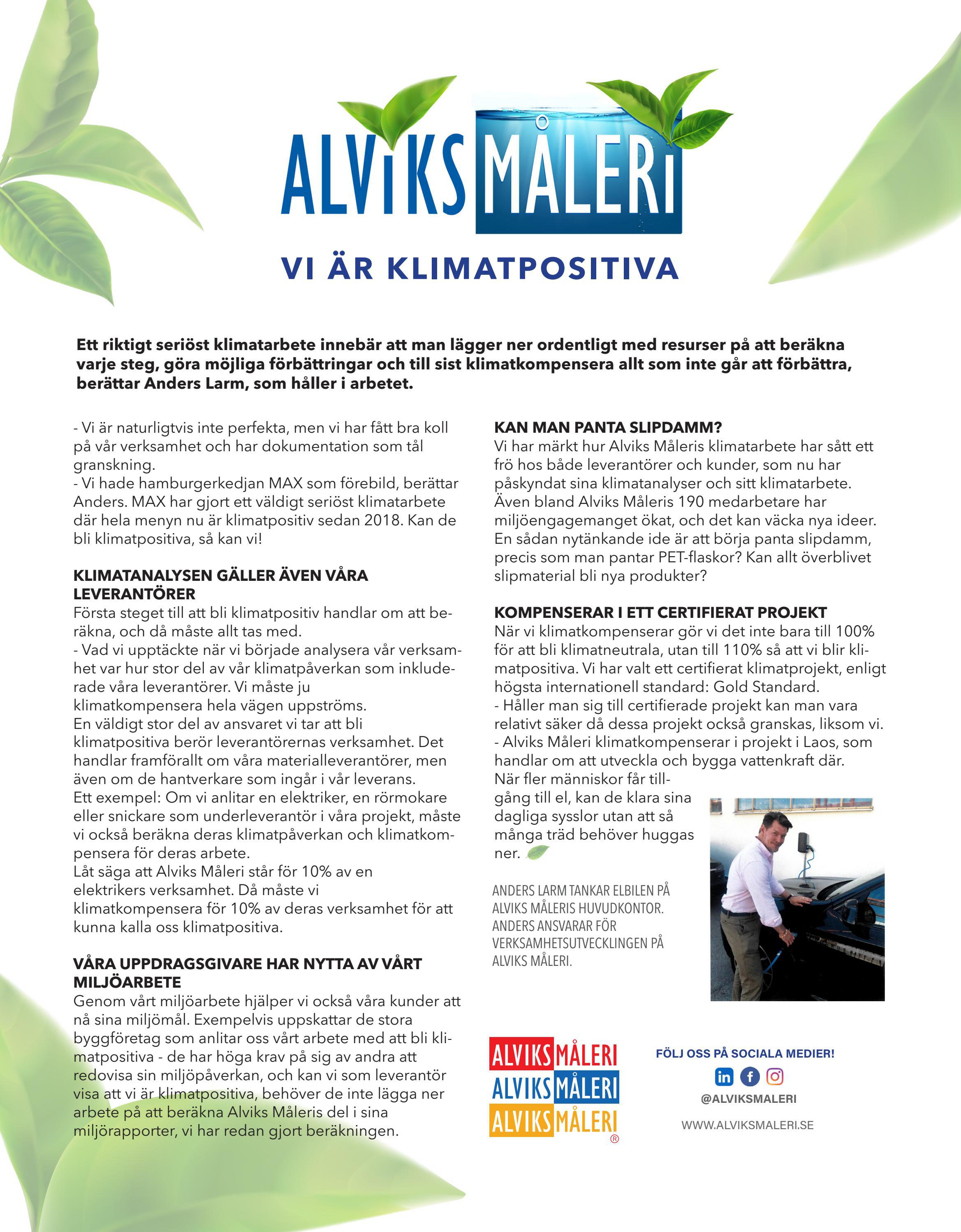 Alviks Måleri är klimatpositiva by AlviksMaleri - Issuu