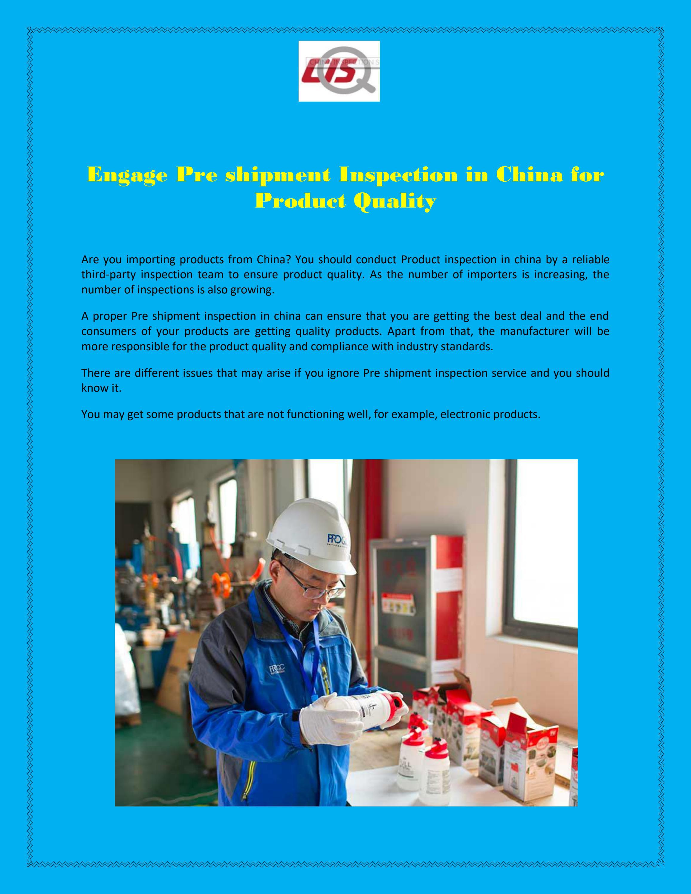 Engage Pre shipment Inspection in China for Product Quality by ...