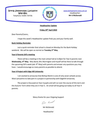 Headteacher Update 29th April 2022 by Schudio - Issuu