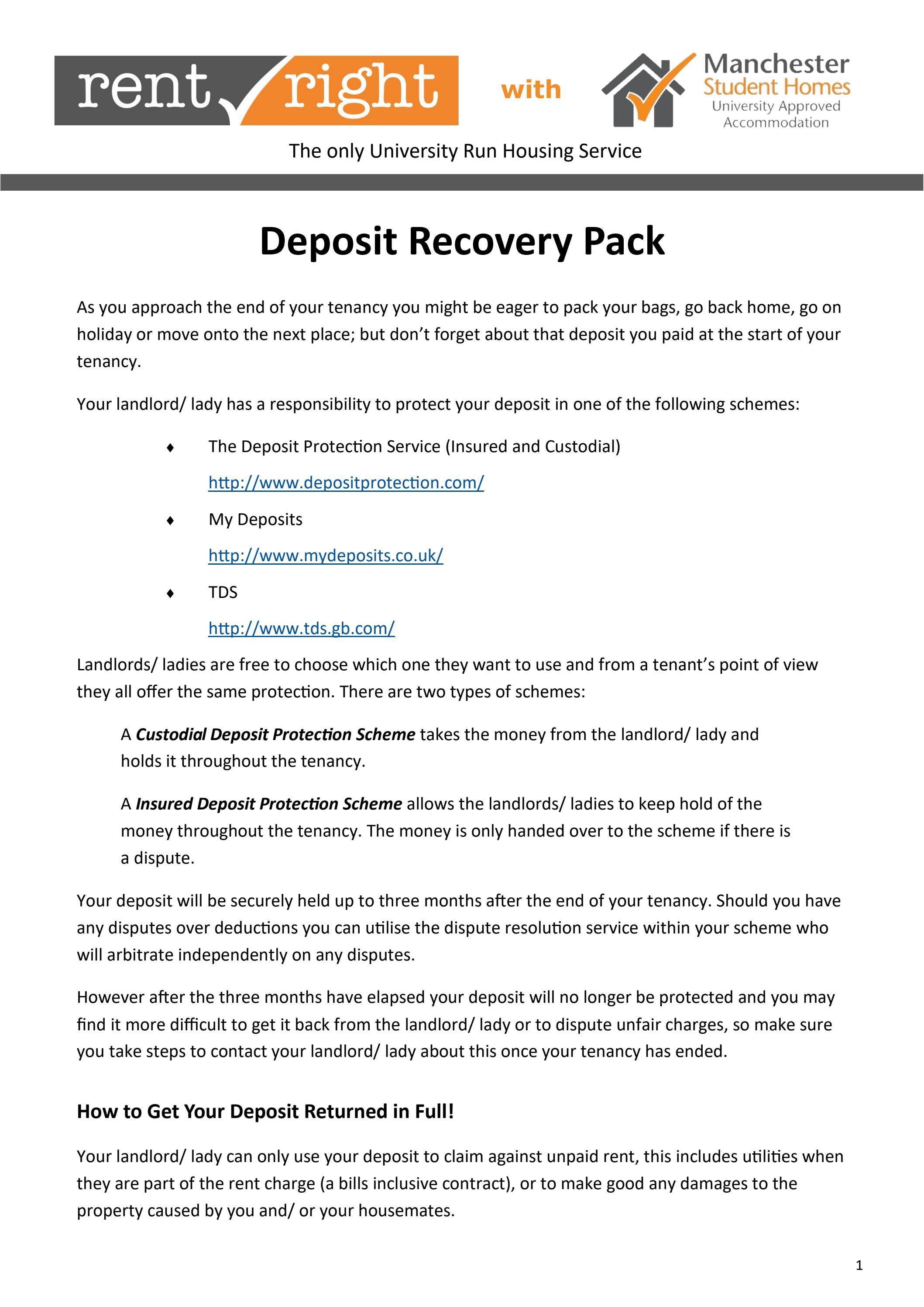 Rent Right - Deposit Recovery Pack by Manchester Student Homes - Issuu