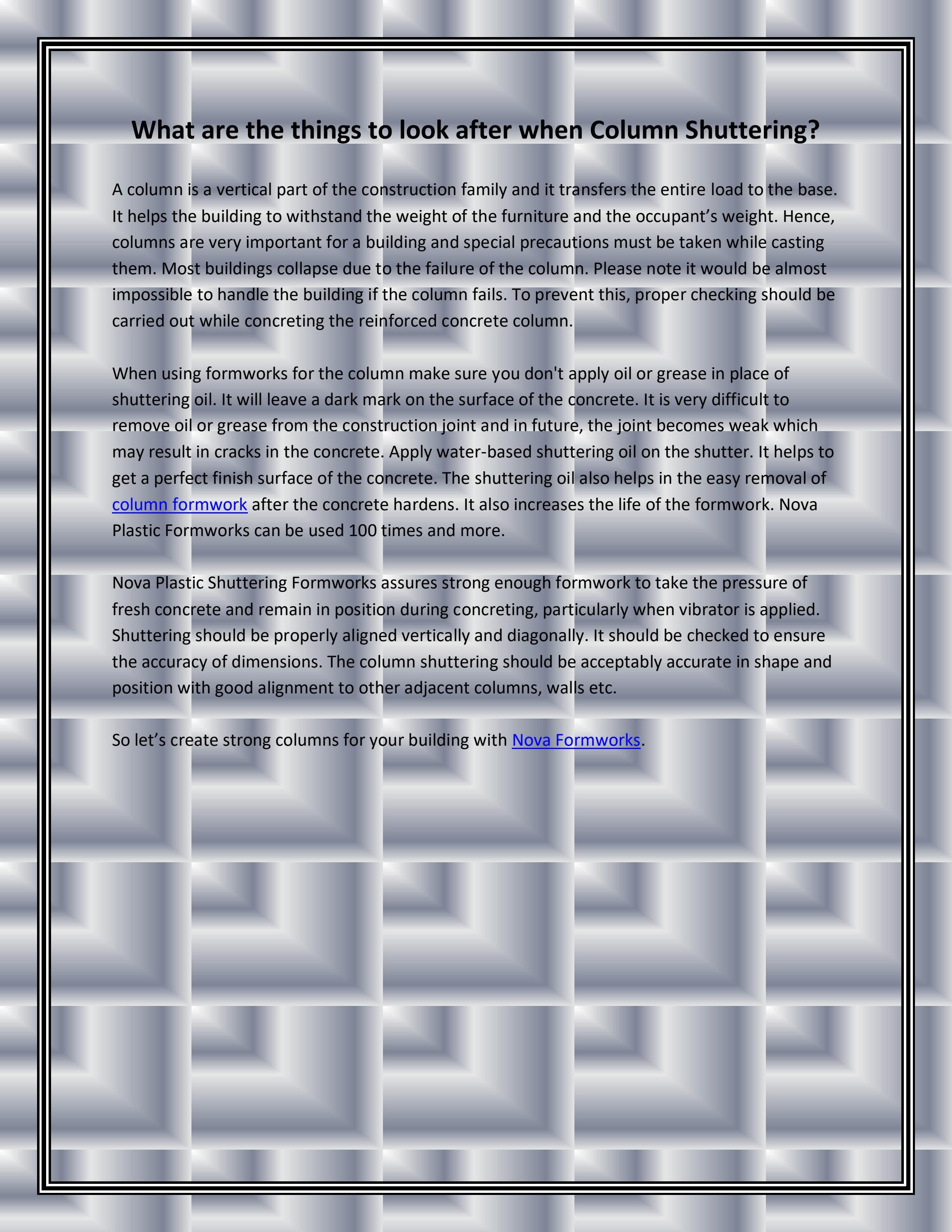 What are the things to look after when Column Shuttering? by Nova ...