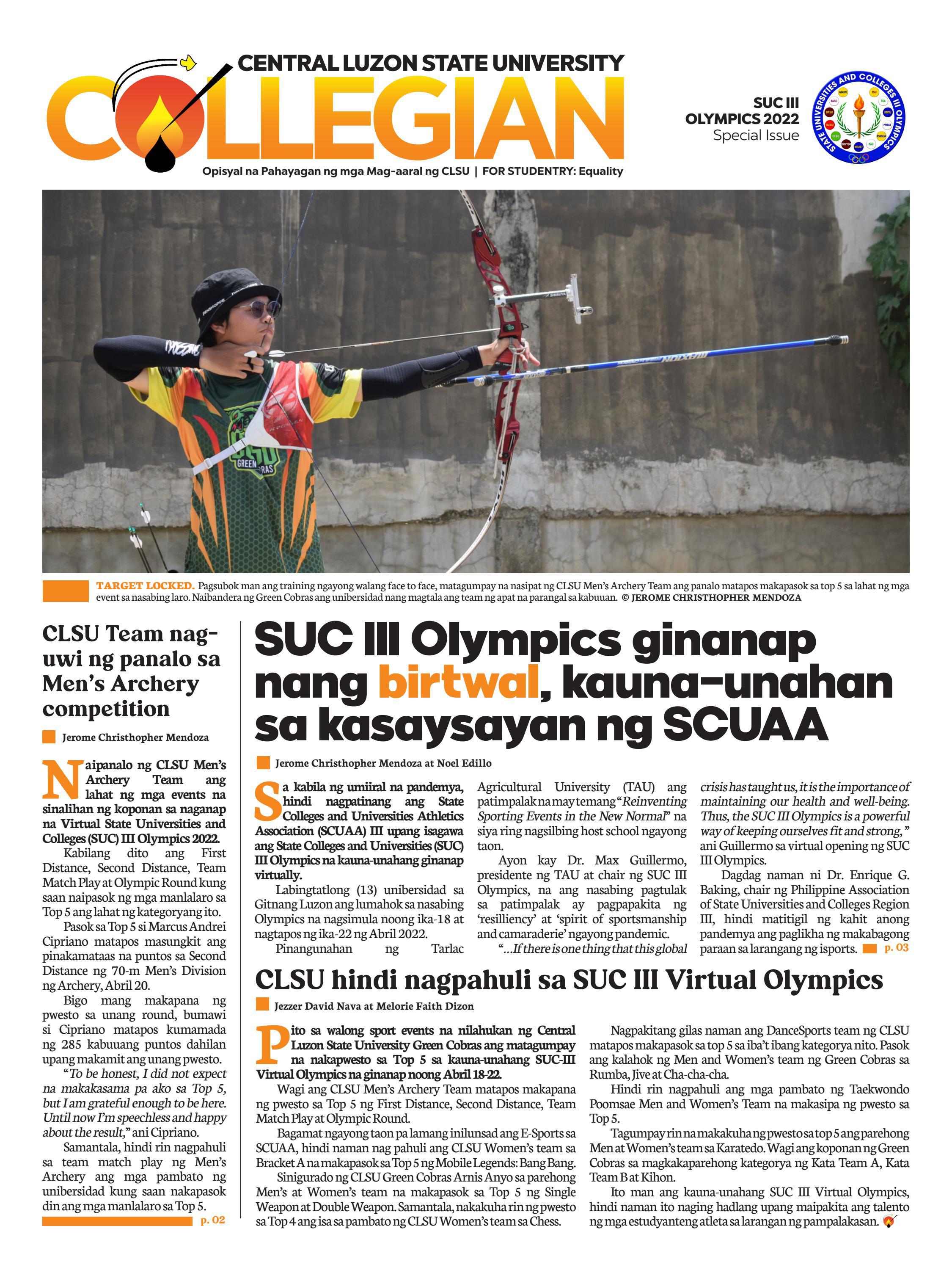 SUC III Olympics 2022 Special Issue by CLSU Collegian - Issuu
