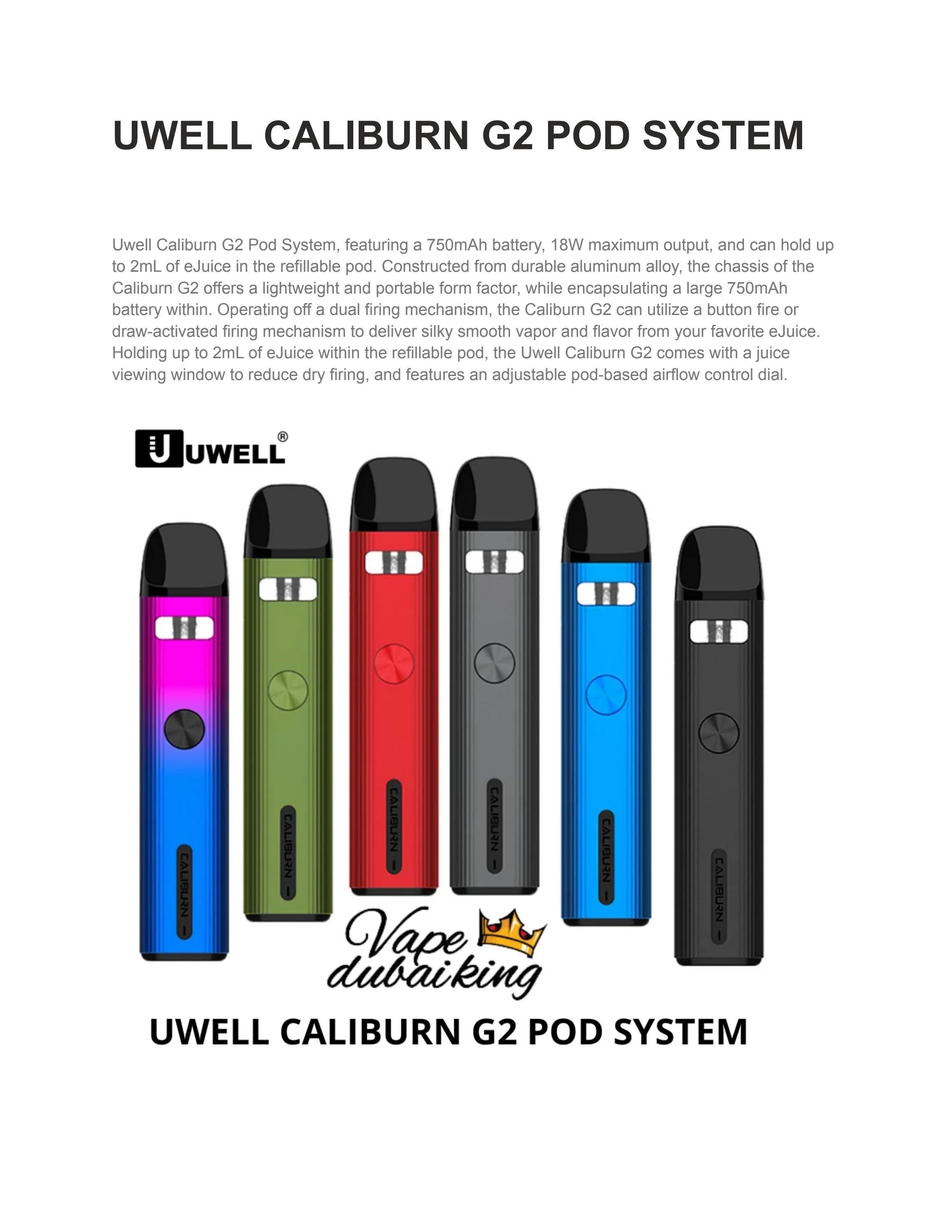 UWELL CALIBURN G2 POD SYSTEM ALL COLORS by vapedubaiking - Issuu