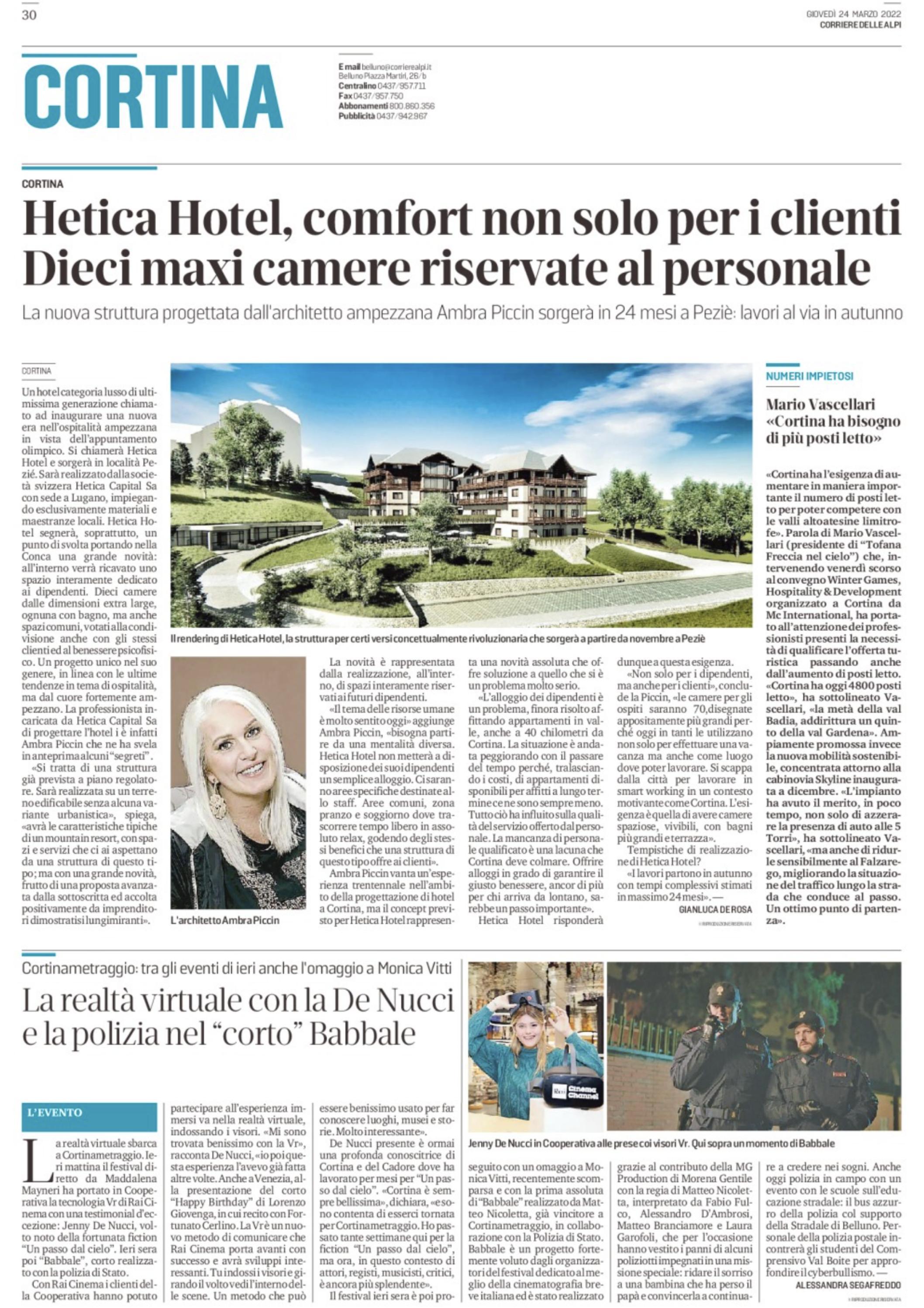 Articolo Corriere delle Alpi | Hetica Hotel by Ambra Piccin - Issuu