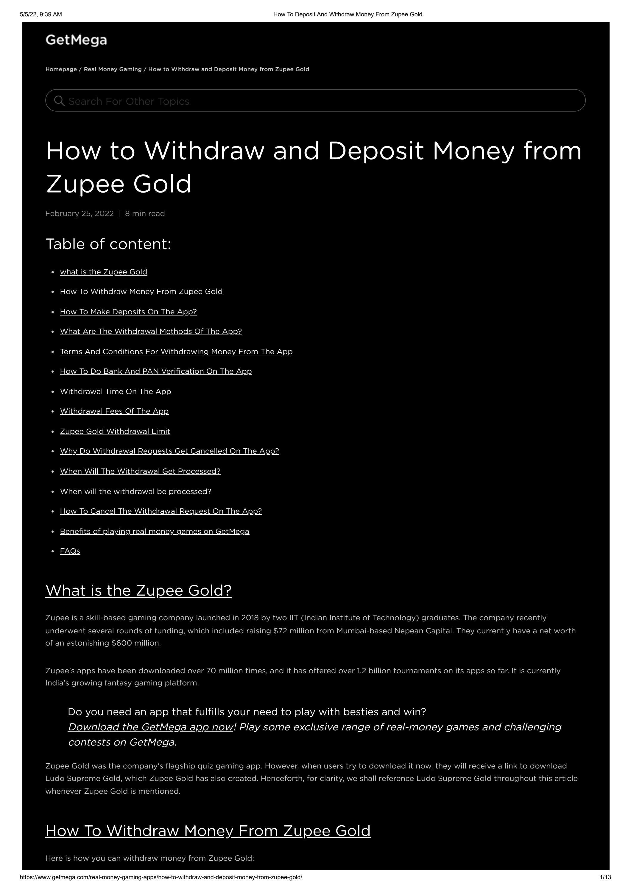 How to Withdraw and Deposit Money from Zupee Gold by GetMega - Issuu