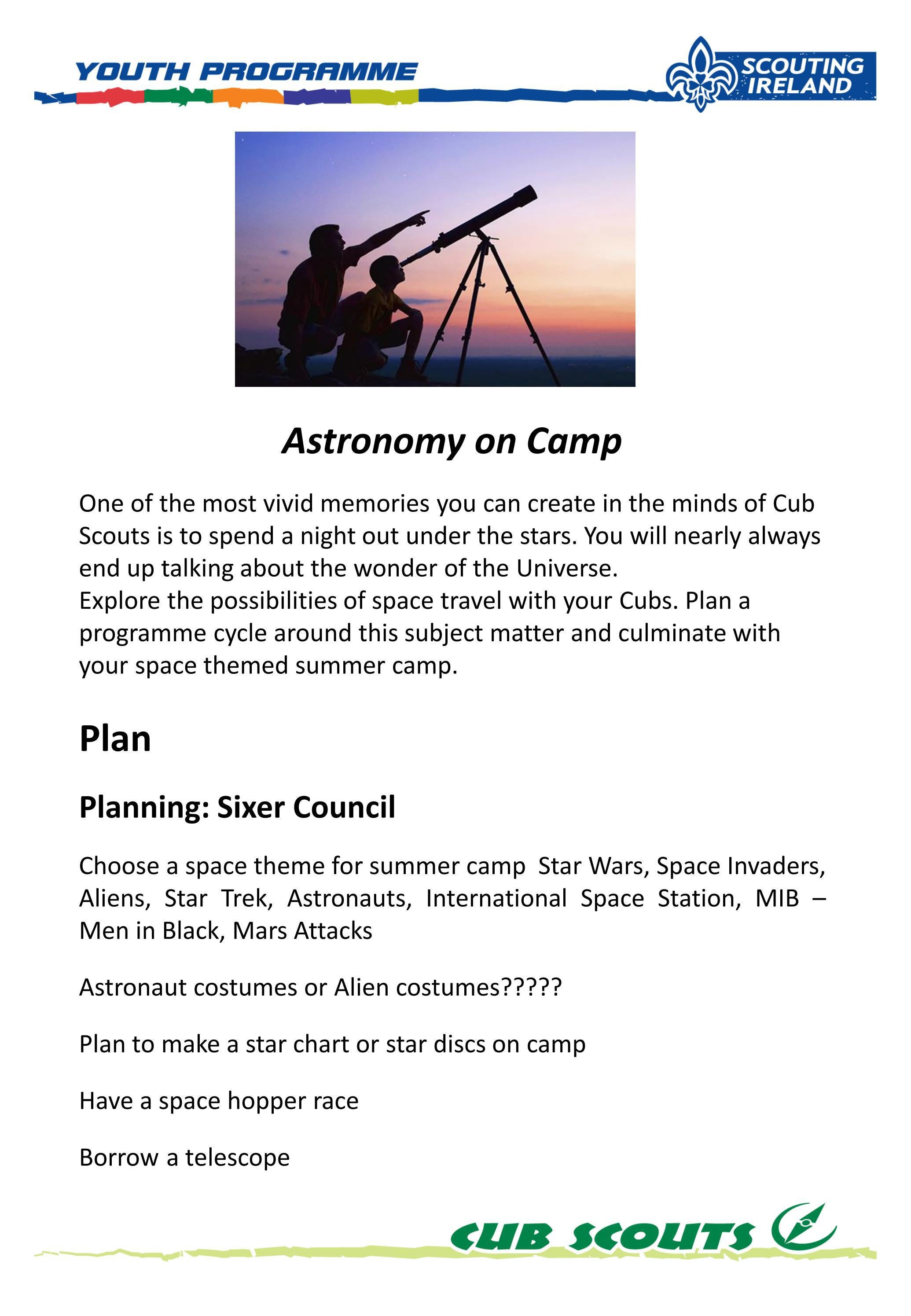Cub Scouts Astronomy on Camp Resource by Scouting Ireland - Issuu