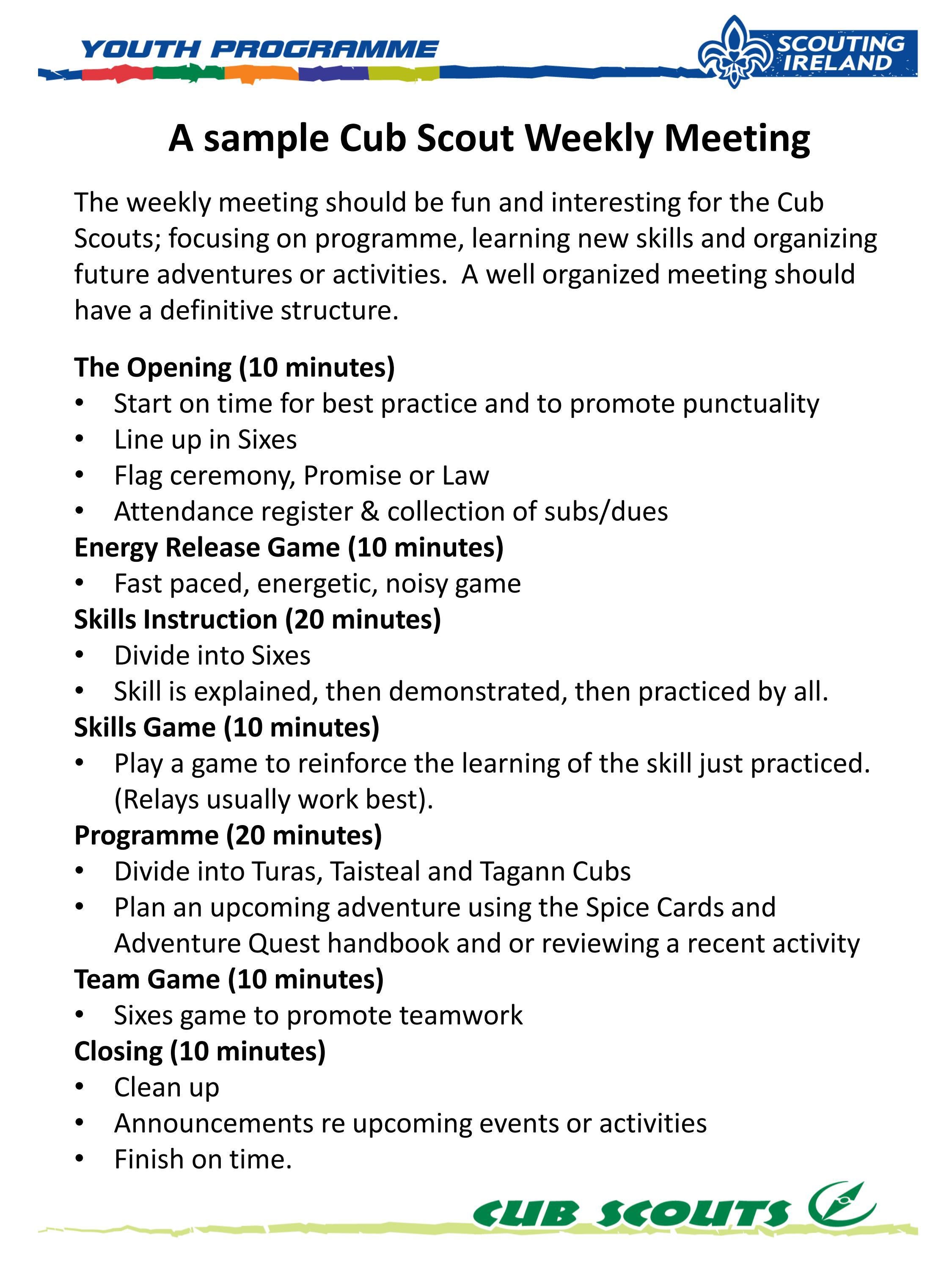 Sample Cub Scout Weekly Meeting by Scouting Ireland - Issuu
