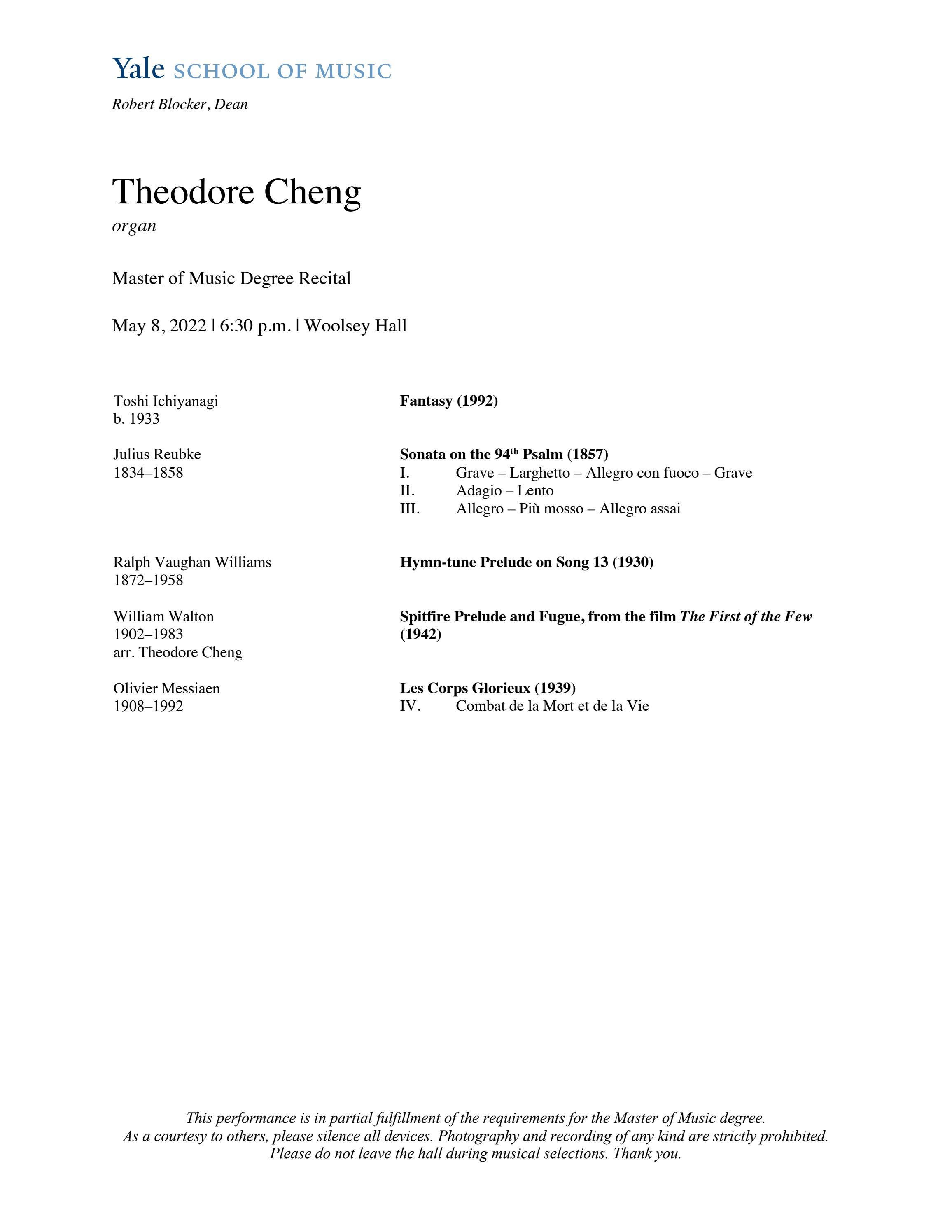 Theodore Cheng, organ, May 8, 2022 by Yale School of Music - Issuu