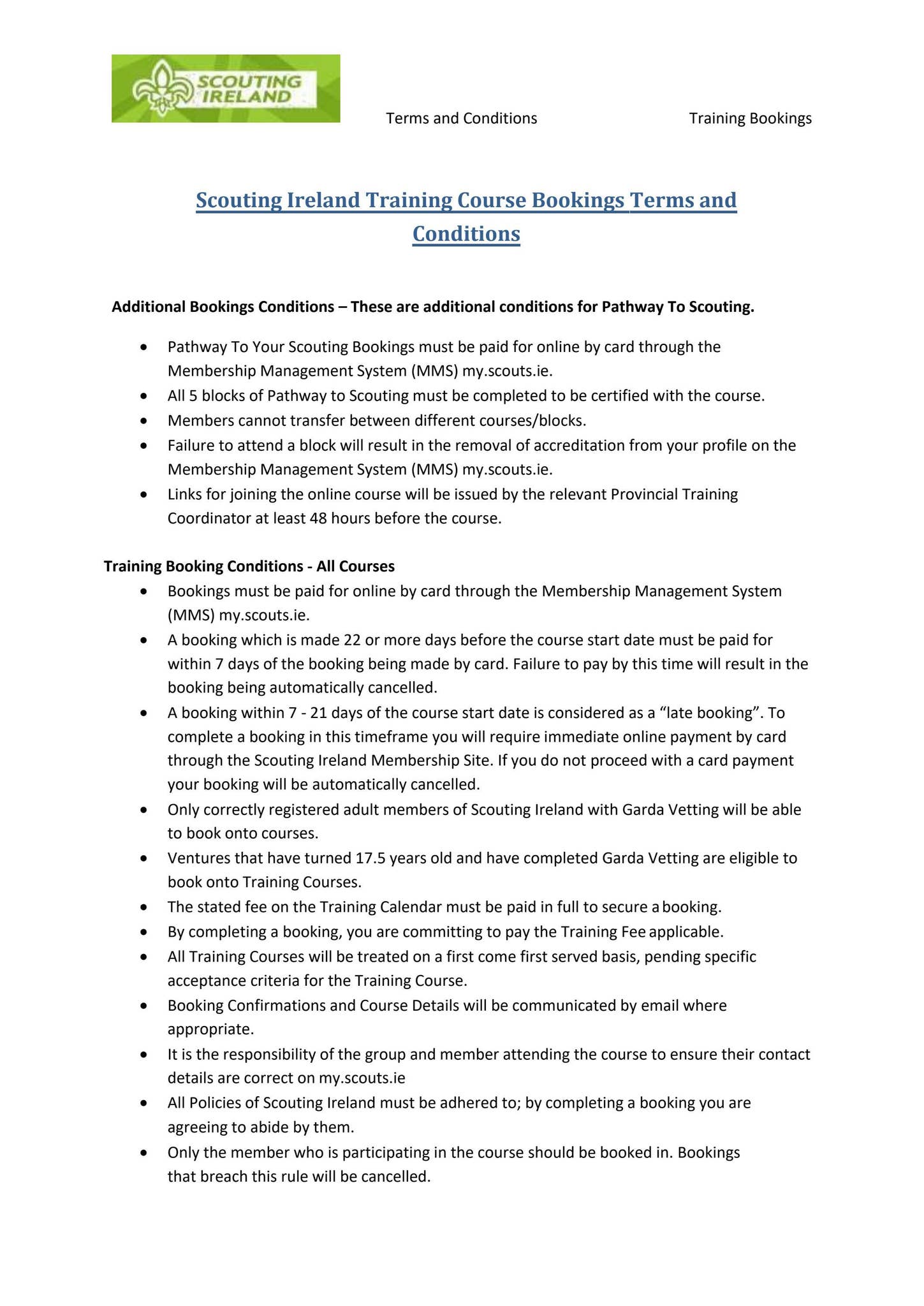 Terms and Conditions - Scouting Ireland Training Course Bookings by ...