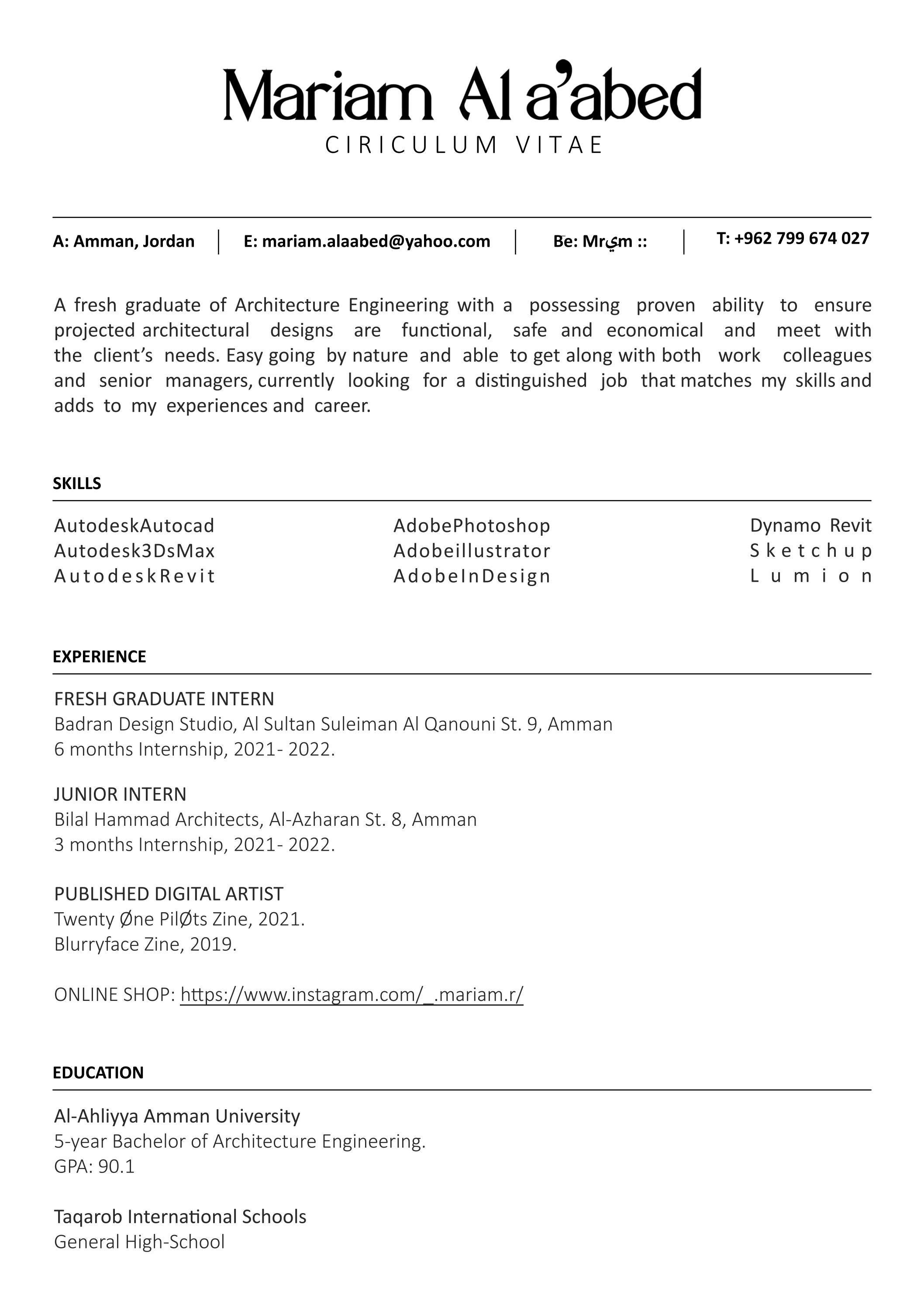 CV by Mariam R. Al A'abed - Issuu