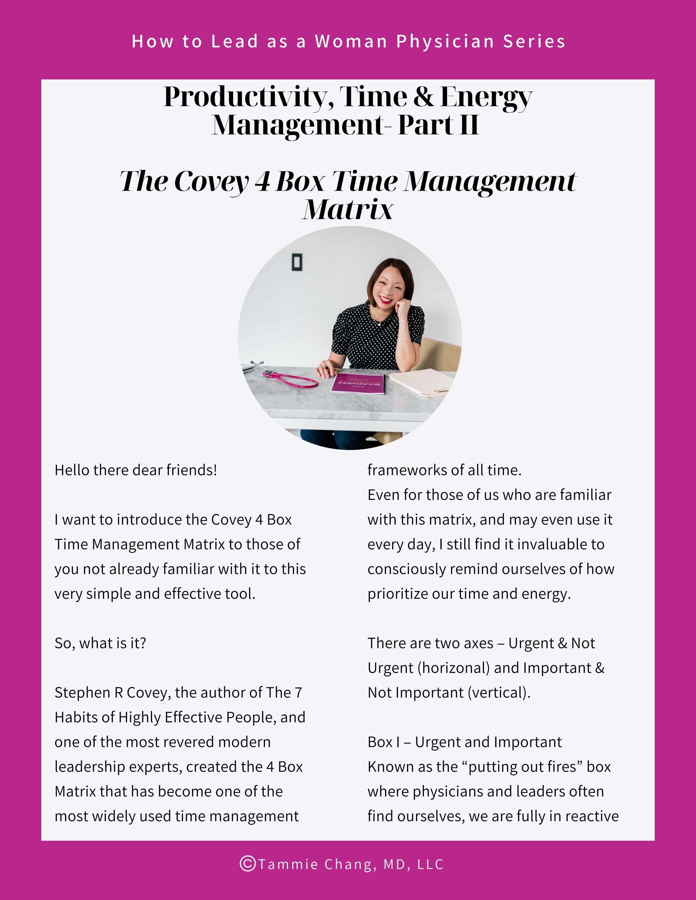 Productivity, Time & Energy Management – Part II: The Covey 4 Box Time ...