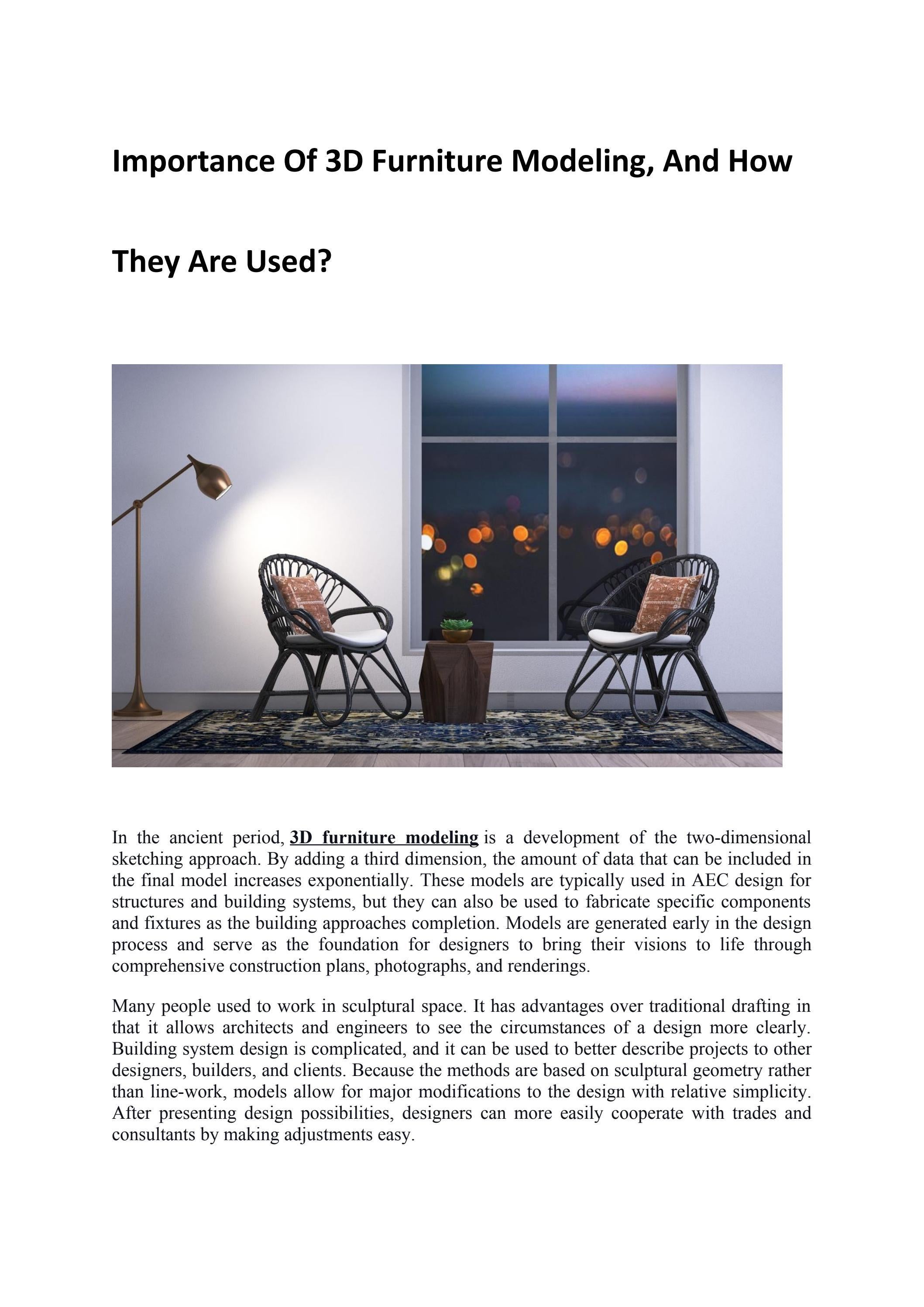 Importance Of 3D Furniture Modeling, And How They Are Used? by 3D Furniture Modeling Studio - Issuu