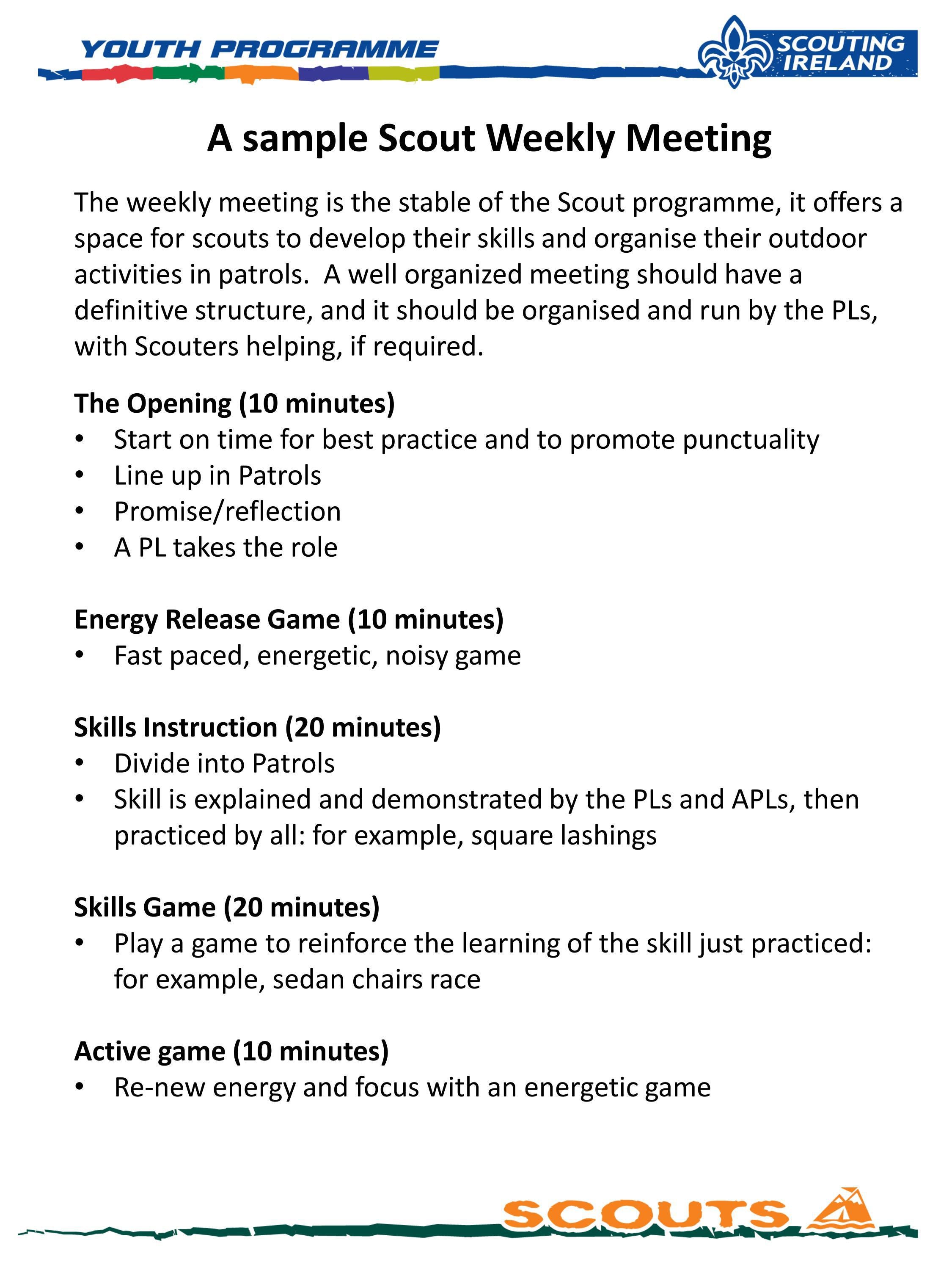 Sample Scout Weekly Meeting by Scouting Ireland - Issuu