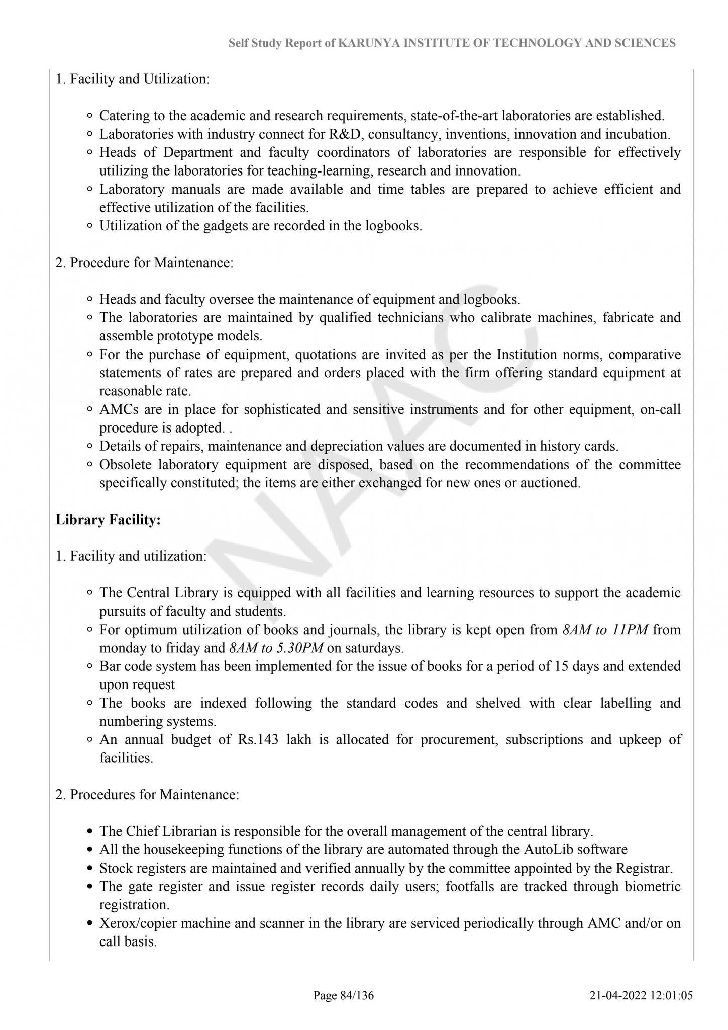 NAAC SSR by Karunya Institute of Technology and Sciences - Issuu