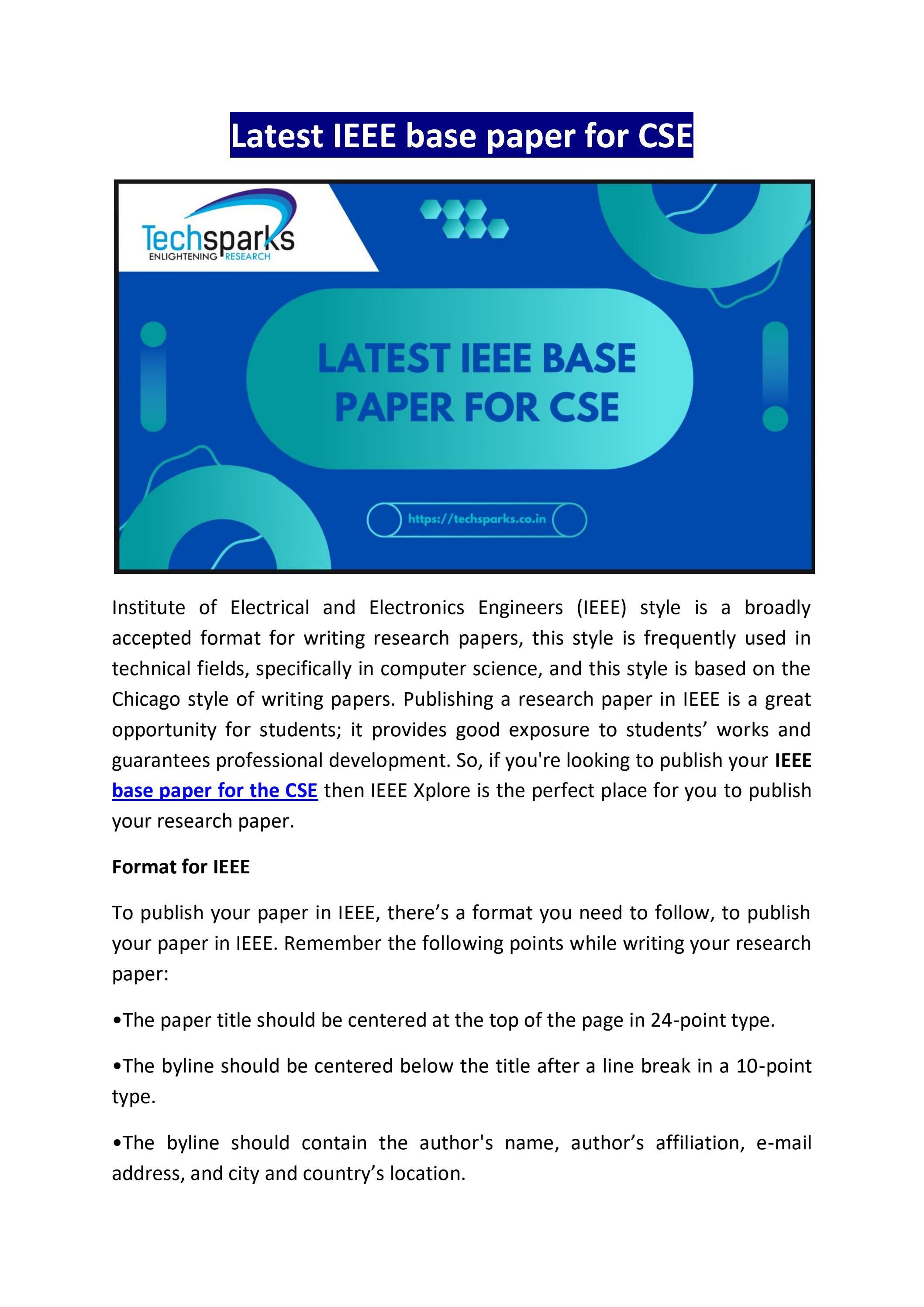 Latest IEEE base paper for CSE by Techsparks - Issuu