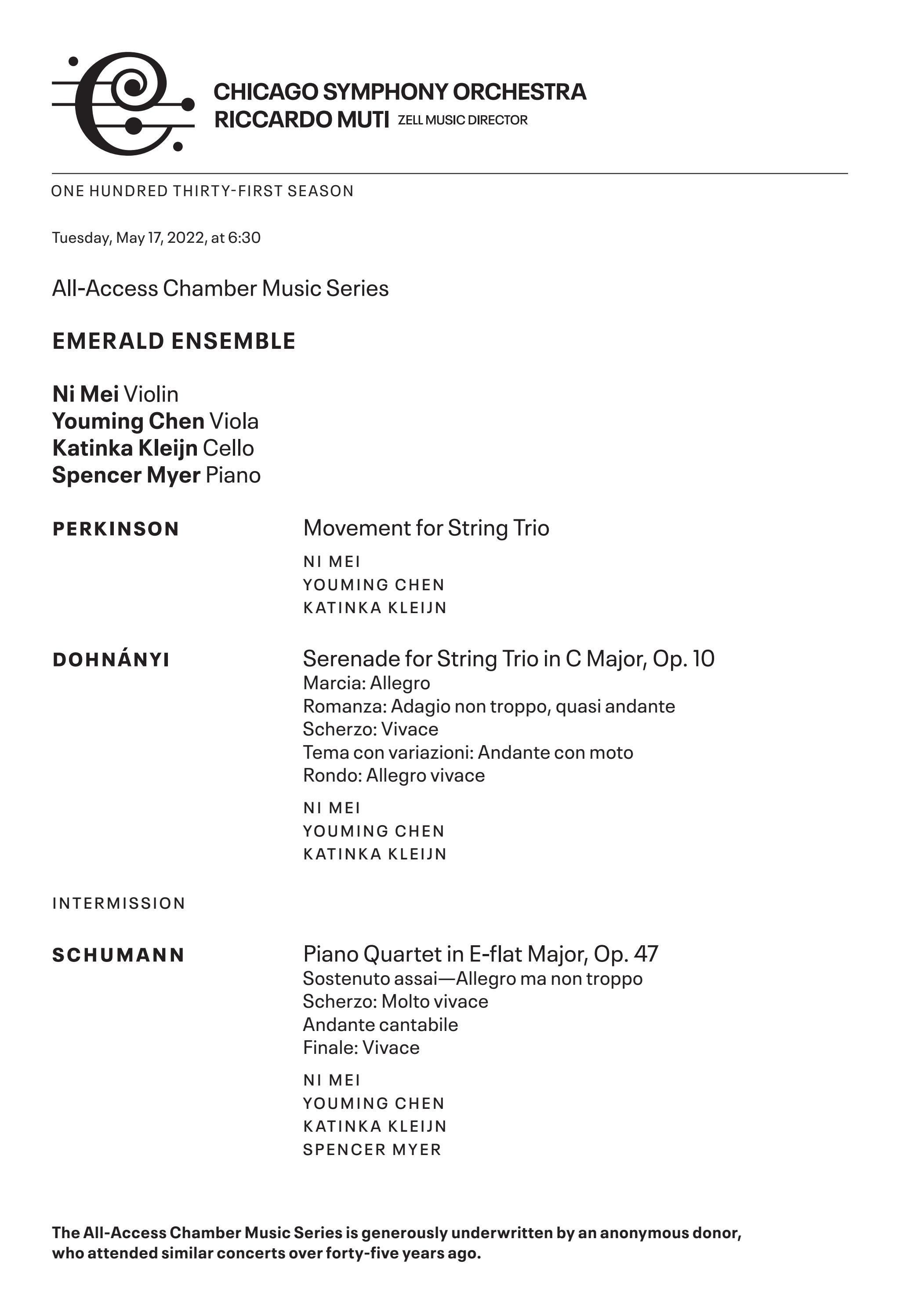 Program Book - CSO All-Access Chamber Music: Emerald Ensemble at ...