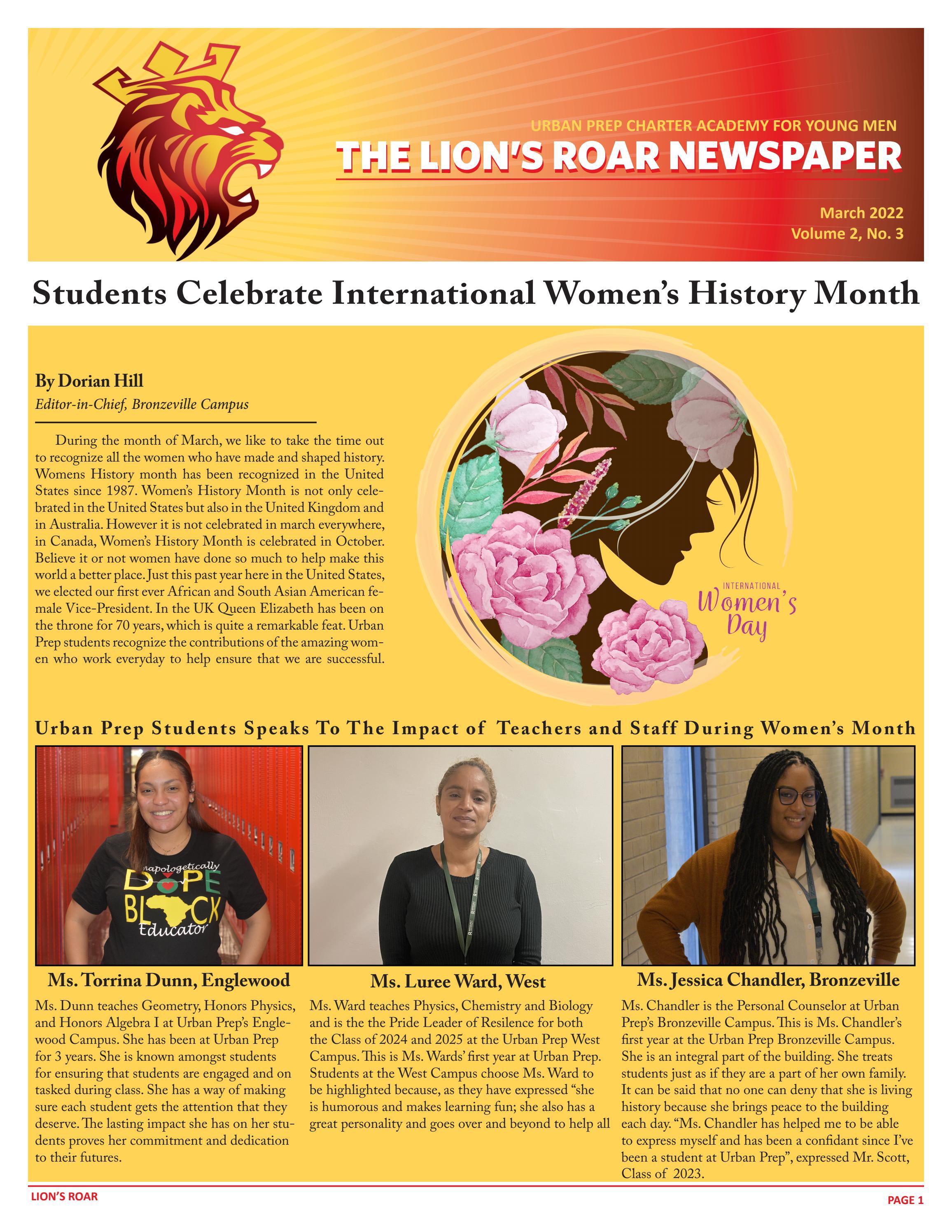 The Lion's Roar Newspaper: Volume 2 No. 3 by Urban Prep's Lions Roar ...