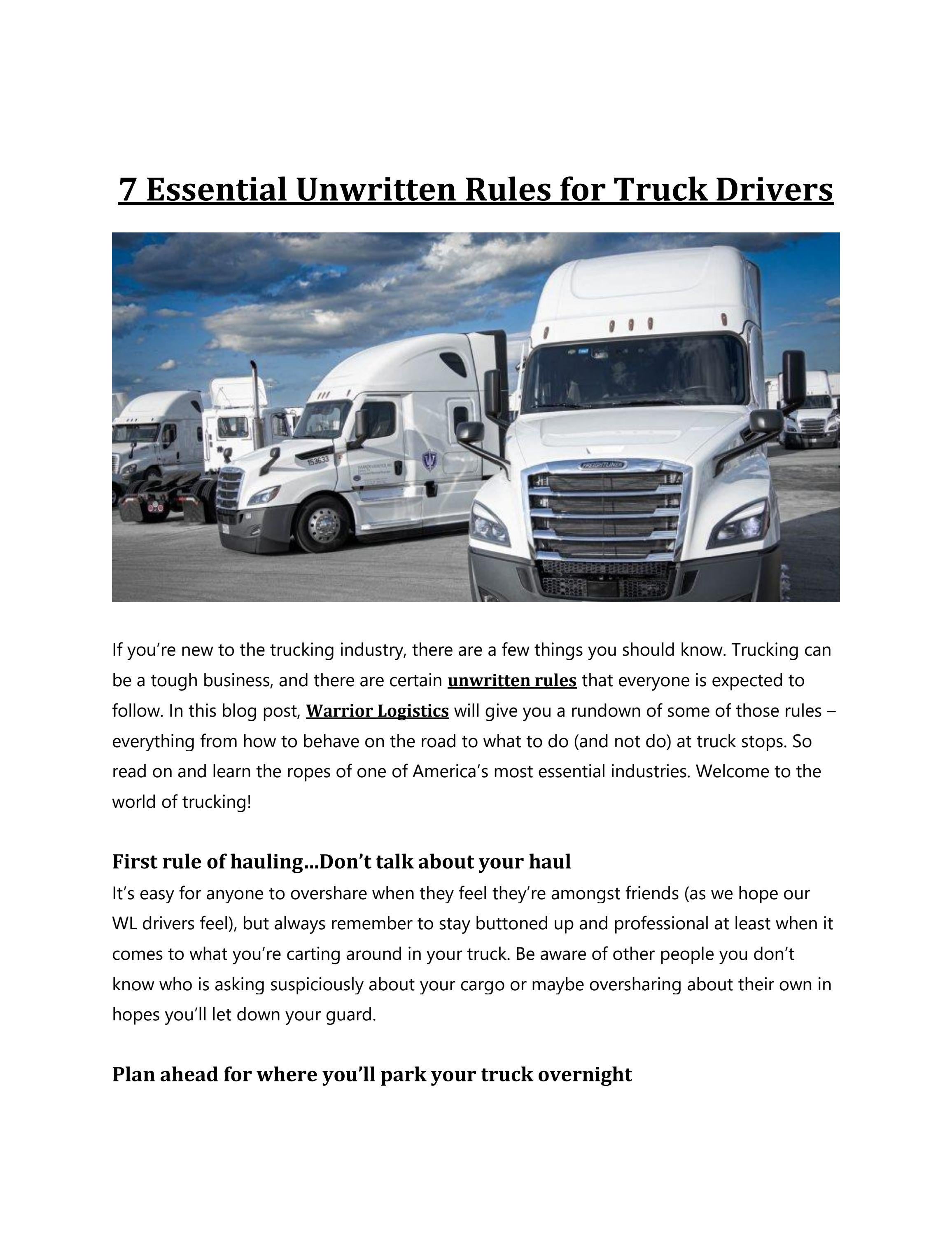 7 Essential Unwritten Rules for Truck Drivers by access professionals ...