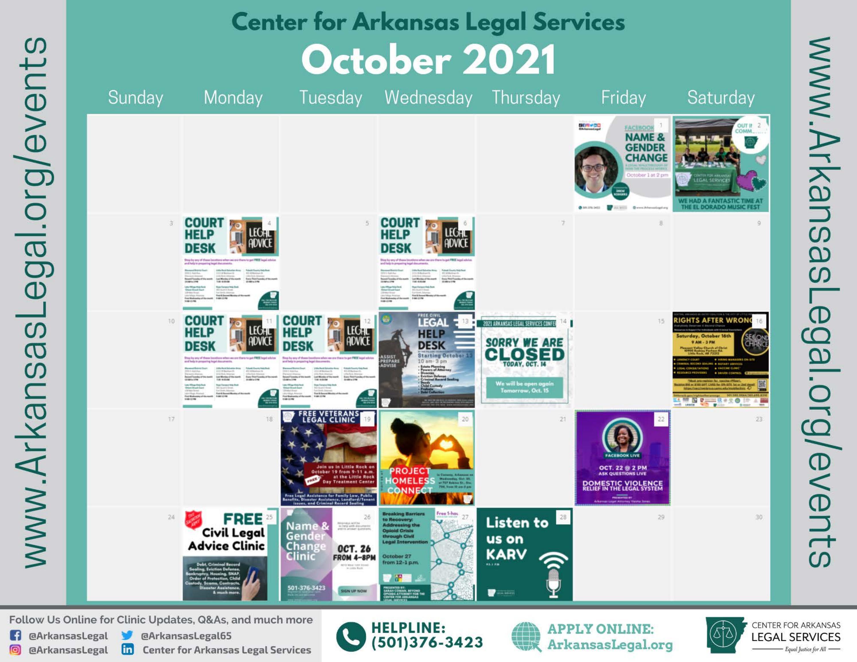 Arkansas Legal (CALS) October Calendar of Events-2021 by Amber Quaid ...